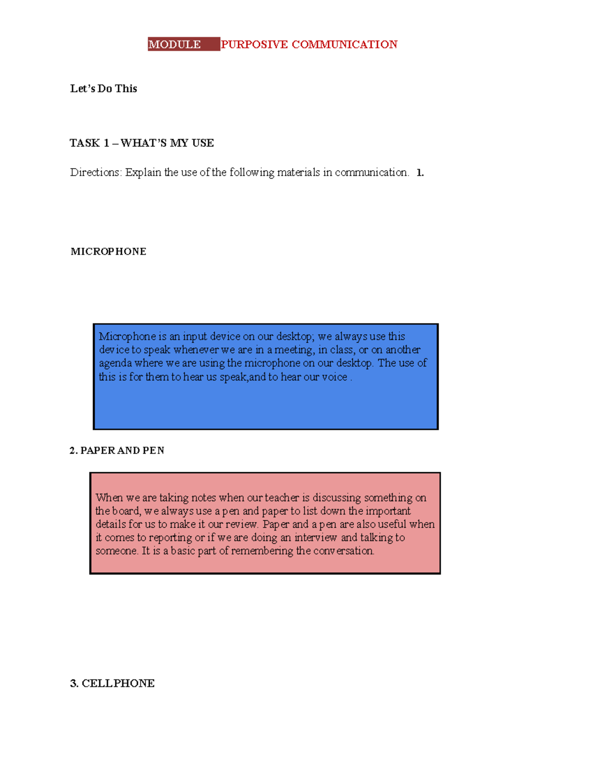Activity 6 Purpose OF Communication - MODULE PURPOSIVE COMMUNICATION Let’s Do This TASK 1 – WHAT ...
