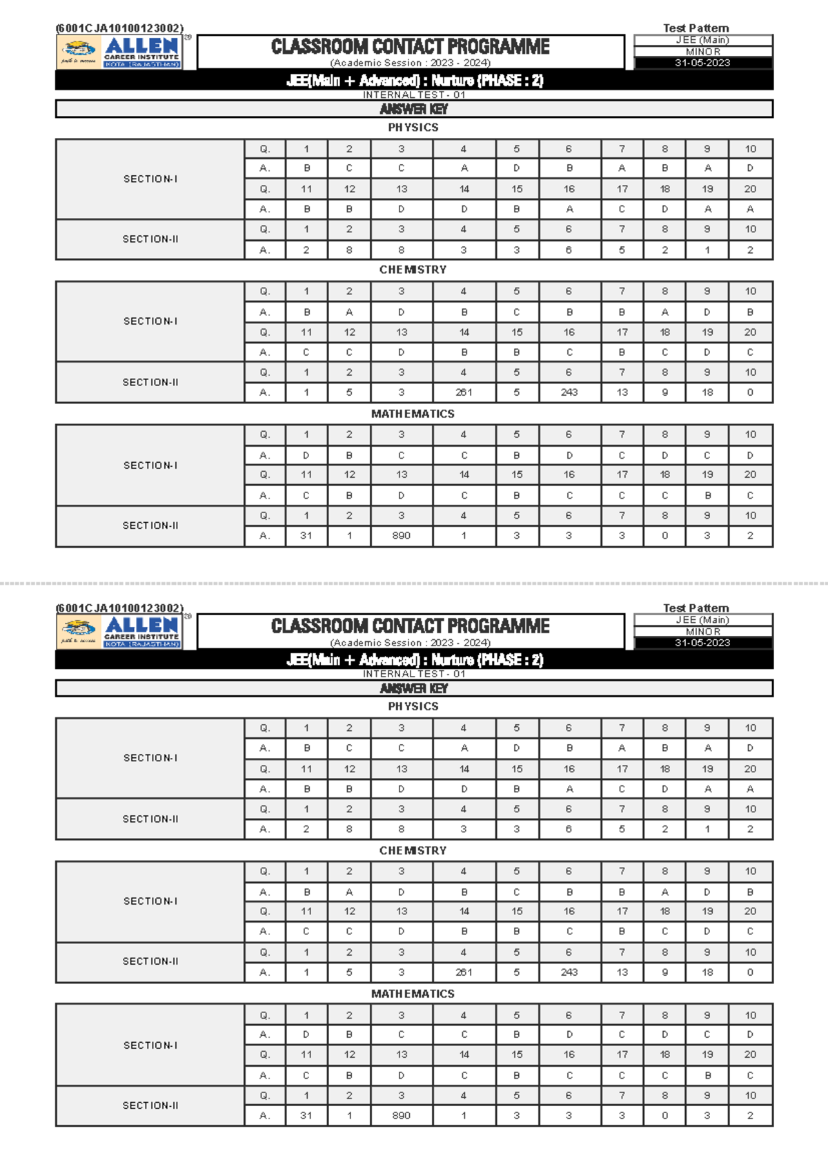 exam dates and portions - (6001CJA10100123002) Test Pattern JEE (Main ...