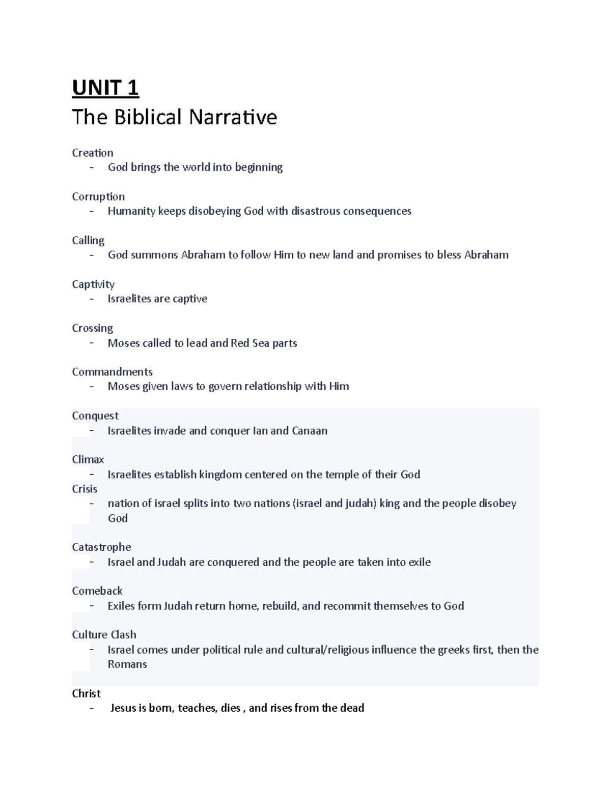 Christian Scriptures Unit 1 The Biblical Narrative - UNIT 1 The ...