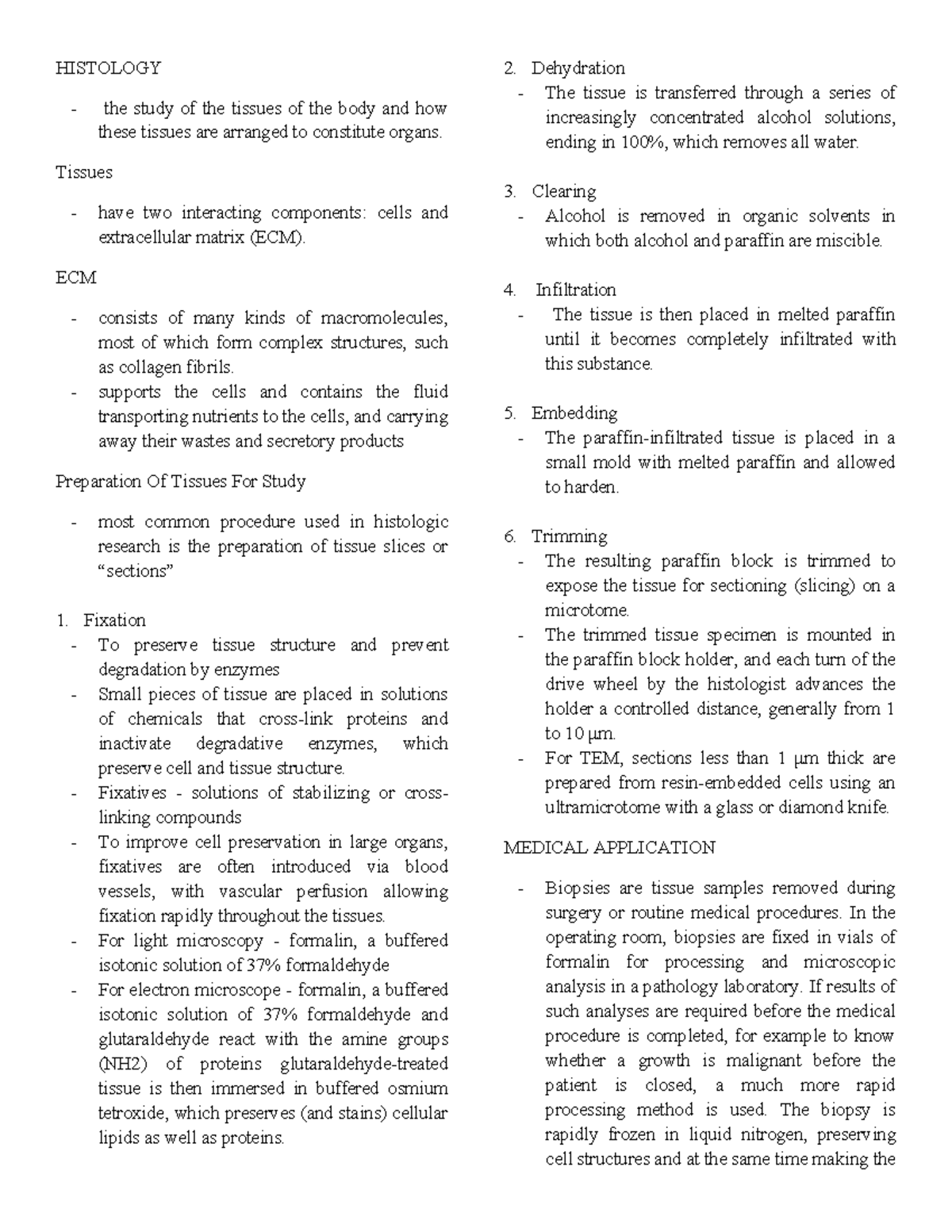 Histologyprelim - Notes - HISTOLOGY the study of the tissues of the ...