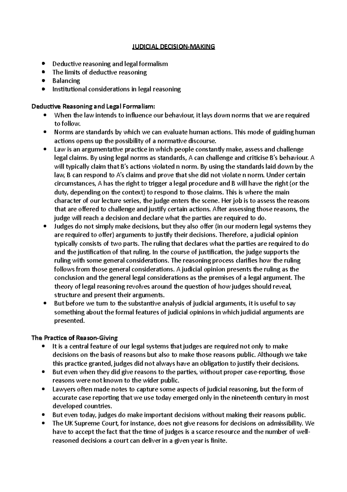 (2) Notesdocx - judicial decision-making - JUDICIAL DECISION-MAKING ...
