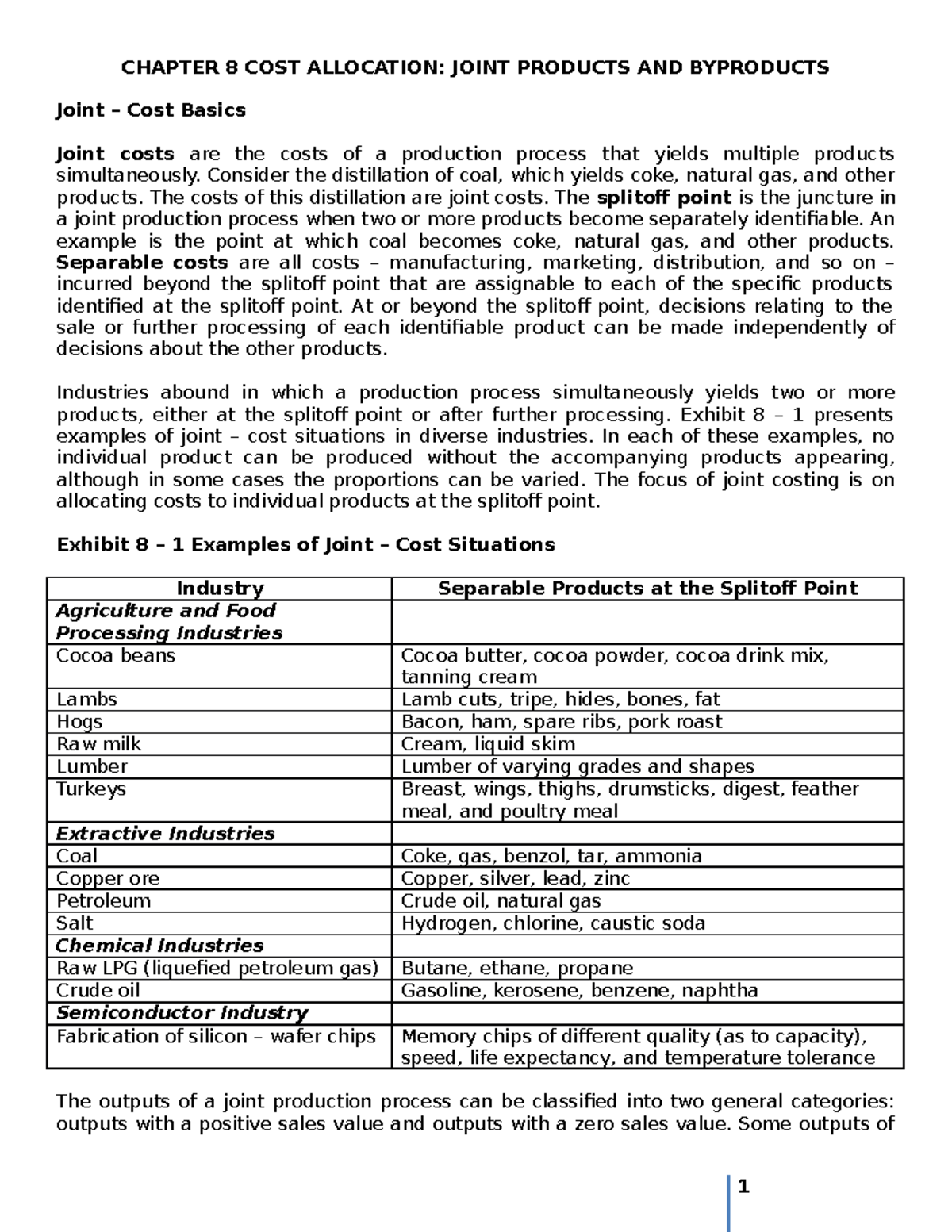 Chapter 8 COST Allocation Joint Products AND Byproducts 0 - CHAPTER 8 ...