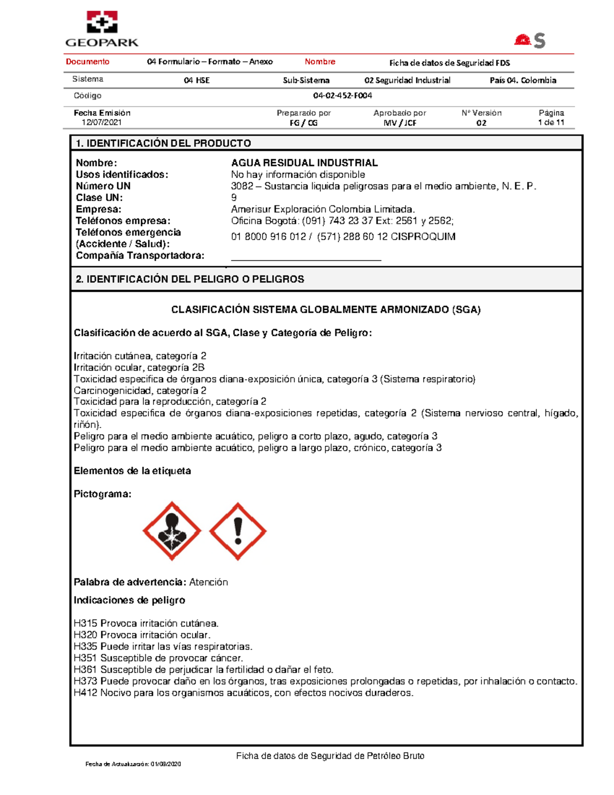 FDS AGUA Residual Industrial Platanillo - Sistema 04 HSE Sub-Sistema 02 ...