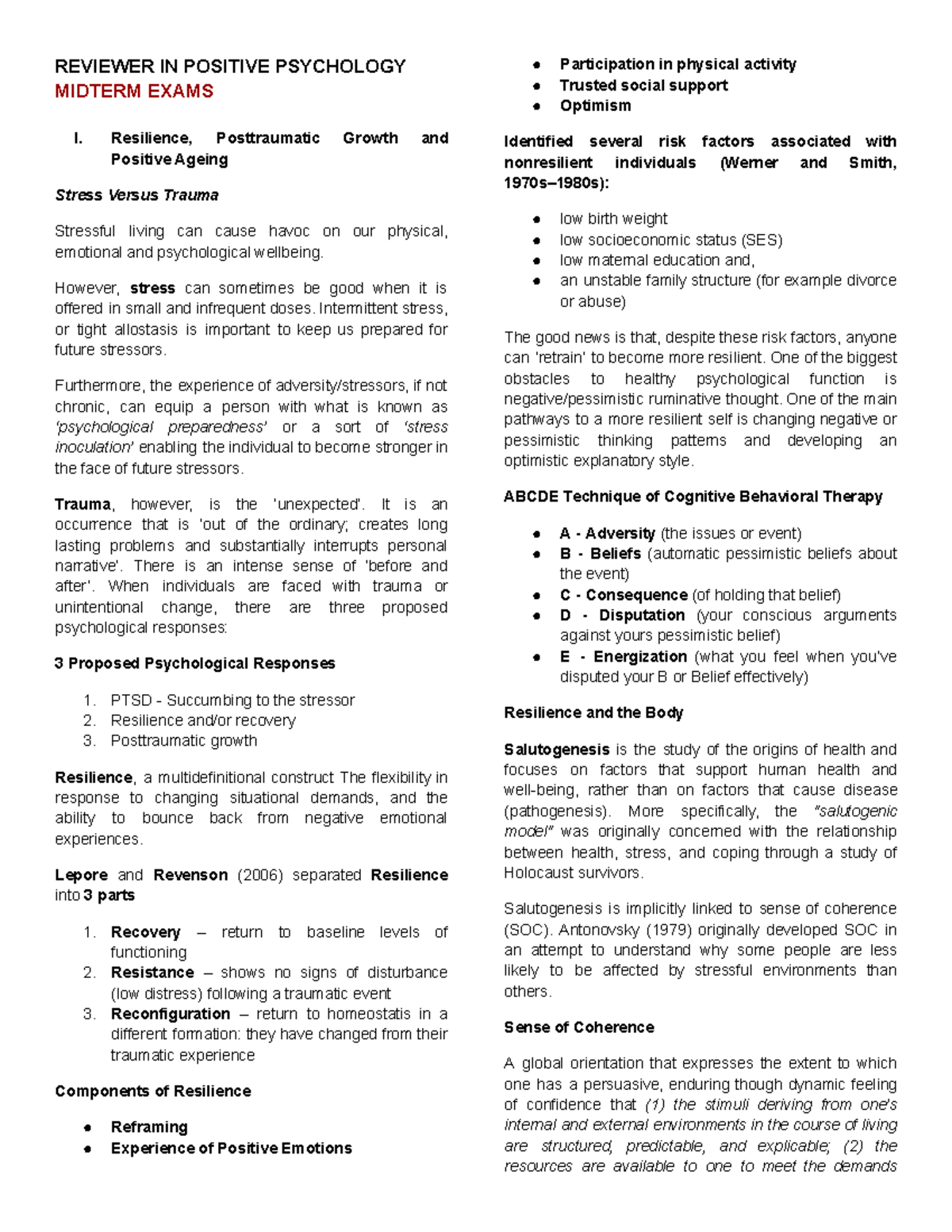 Positive Psych Reviewer - REVIEWER IN POSITIVE PSYCHOLOGY MIDTERM EXAMS ...