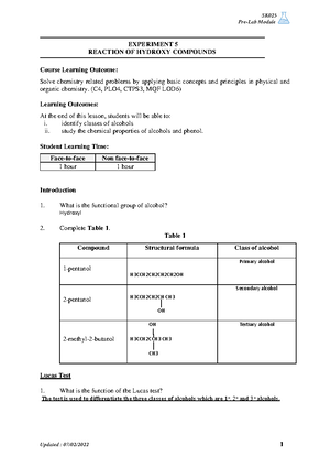 EXP 2 Determining THE HEAT OF Reaction PRE LAB - Updated : 16/01/ SK ...