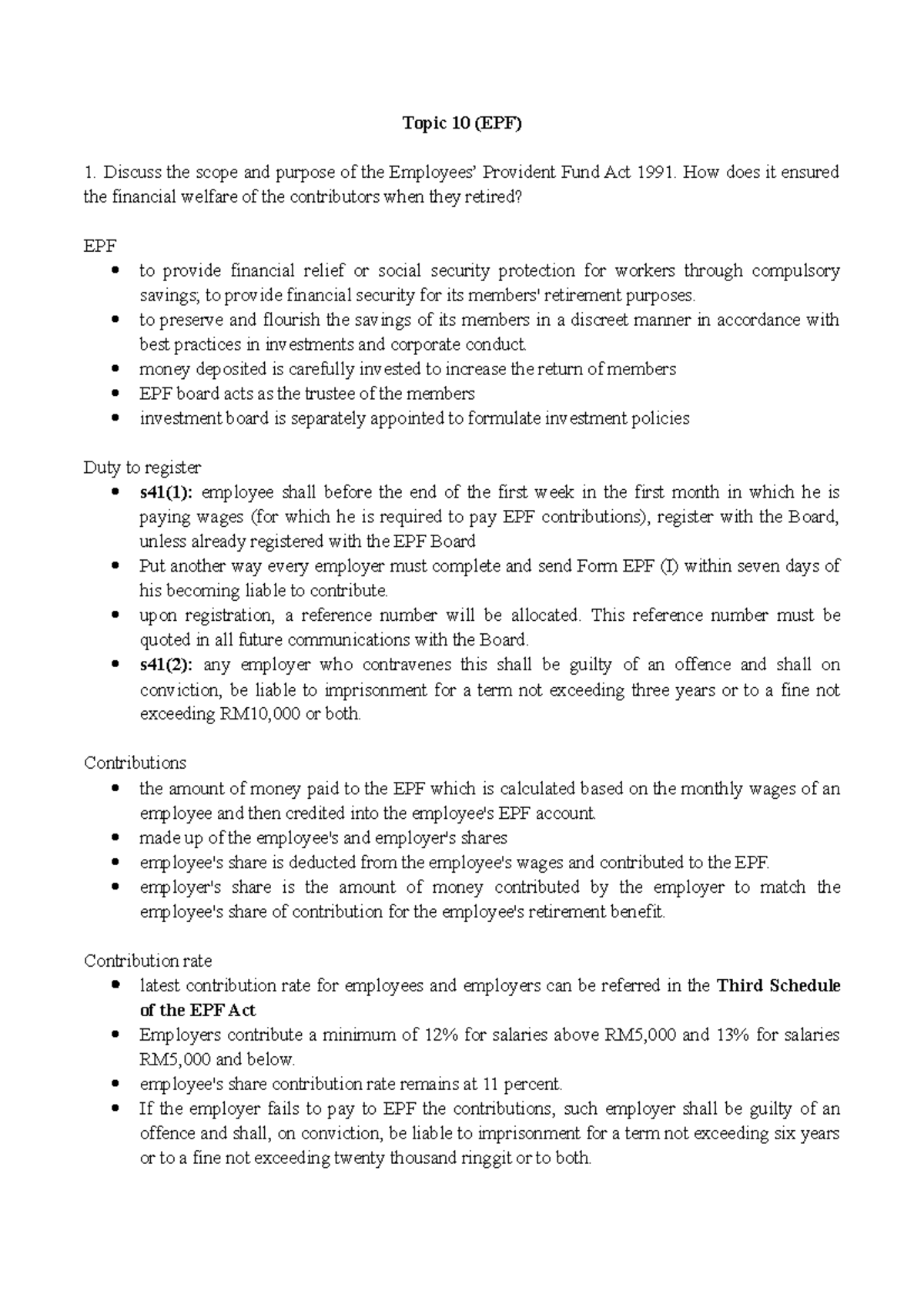 Tuto 10 epf - benefits - Topic 10 (EPF) Discuss the scope and purpose ...
