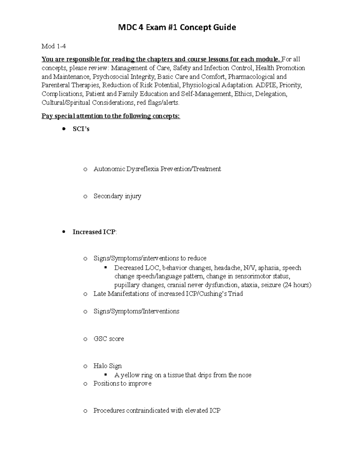Concept Guide MDC 4 Exam #1 - Mod 1- You are responsible for reading ...