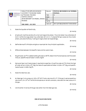 Chap 3 - Phy130 - PHY 130 – CHAPTER 3 Madhiyah / FSG/ UiTM Perlis 1 ...