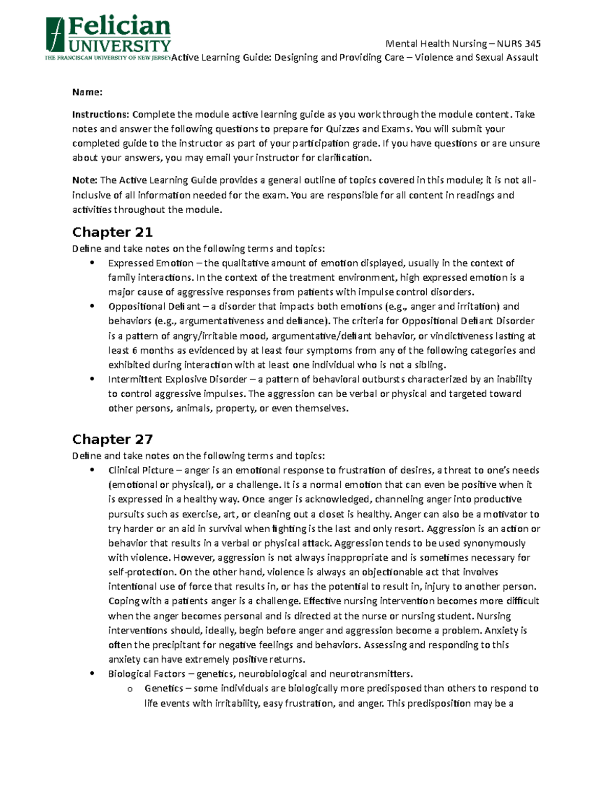 Active Learning Guide - Designing and Providing Care - Violence and ...