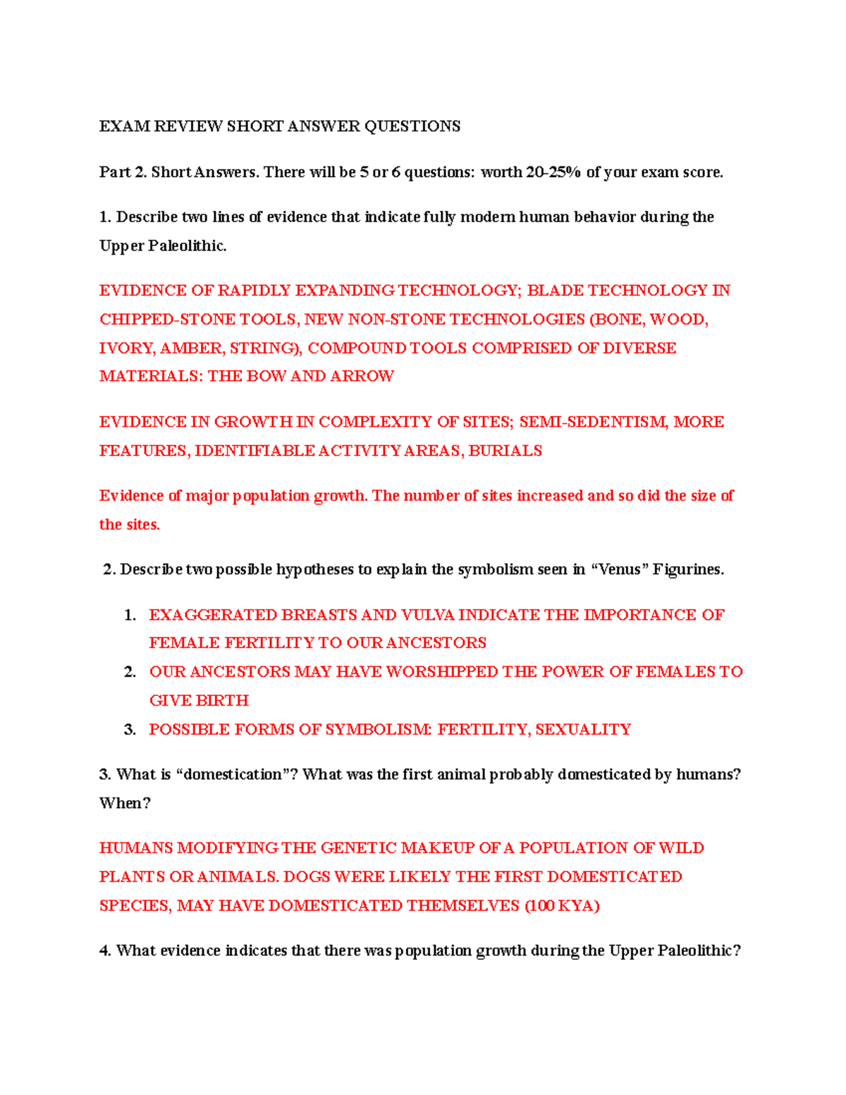 EXAM Review Short Answer - EXAM REVIEW SHORT ANSWER QUESTIONS Part 2 ...