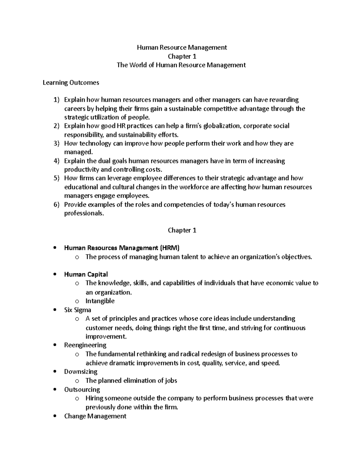 Chapter 1 HR - Lecture notes 1-2 - Human Resource Management Chapter 1 ...