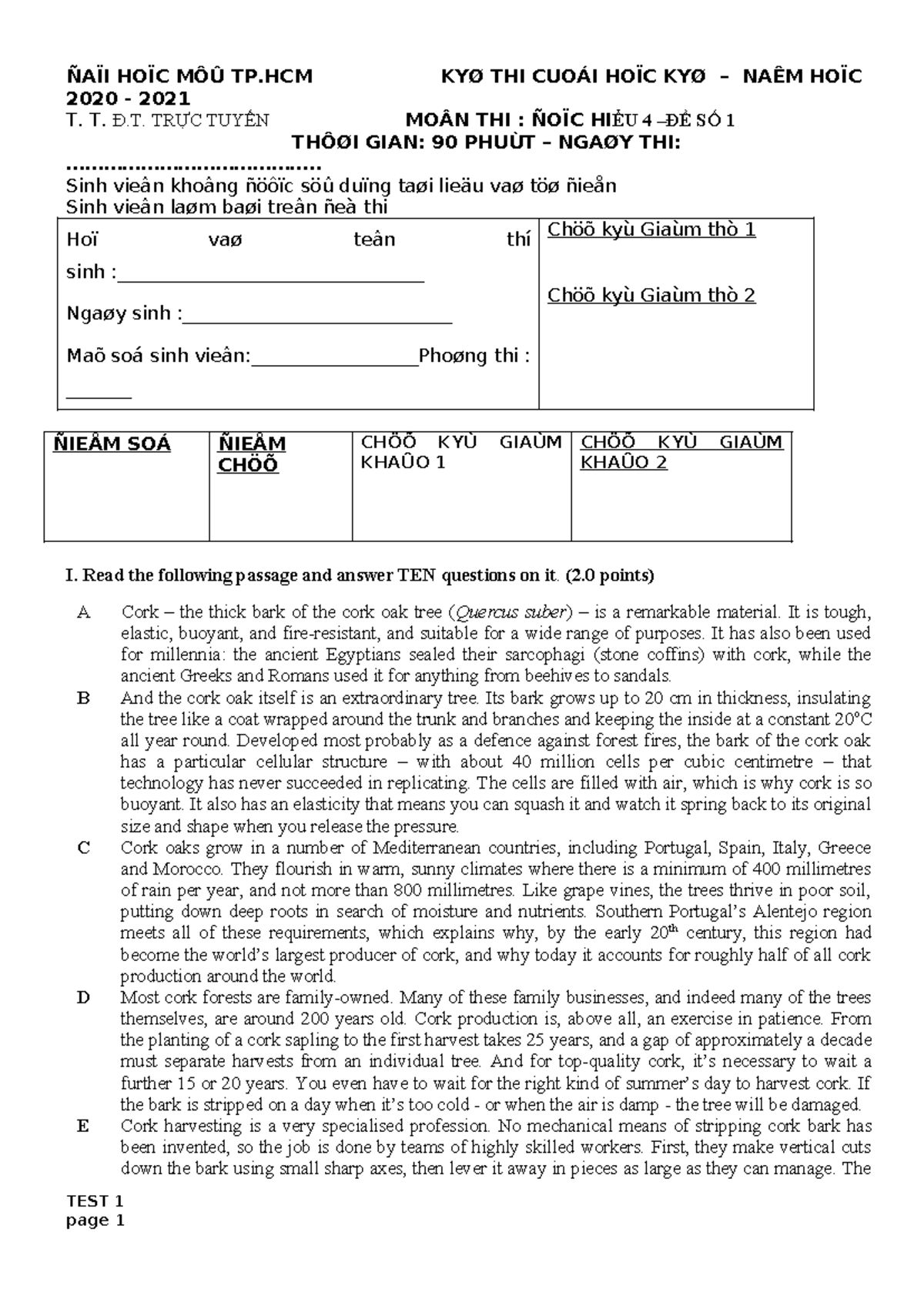 Sample TEST - no inf - ÑAÏI HOÏC MÔÛ TP KYØ THI CUOÁI HOÏC KYØ – NAÊM ...