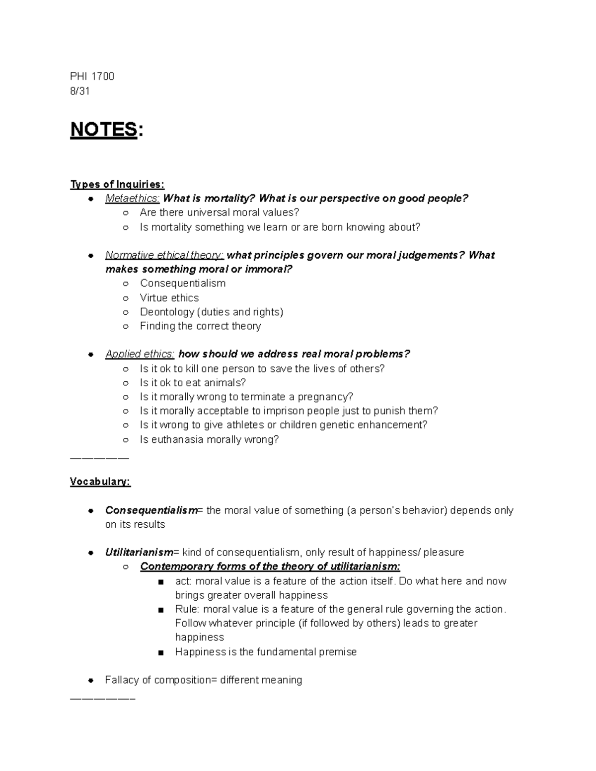 PHI 1700-8 31 22 - The notes is based on John Stuart Mill and Robert ...