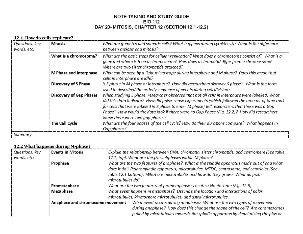 Day 28 Note Taking Guide BIO 112-Ch - NOTE TAKING AND STUDY GUIDE BIO ...