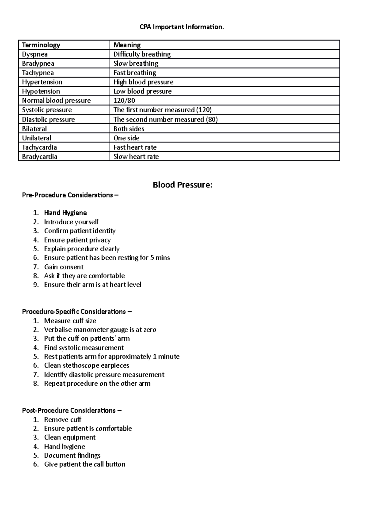 CPA Important Information - Terminology Meaning Dyspnea Difficulty ...