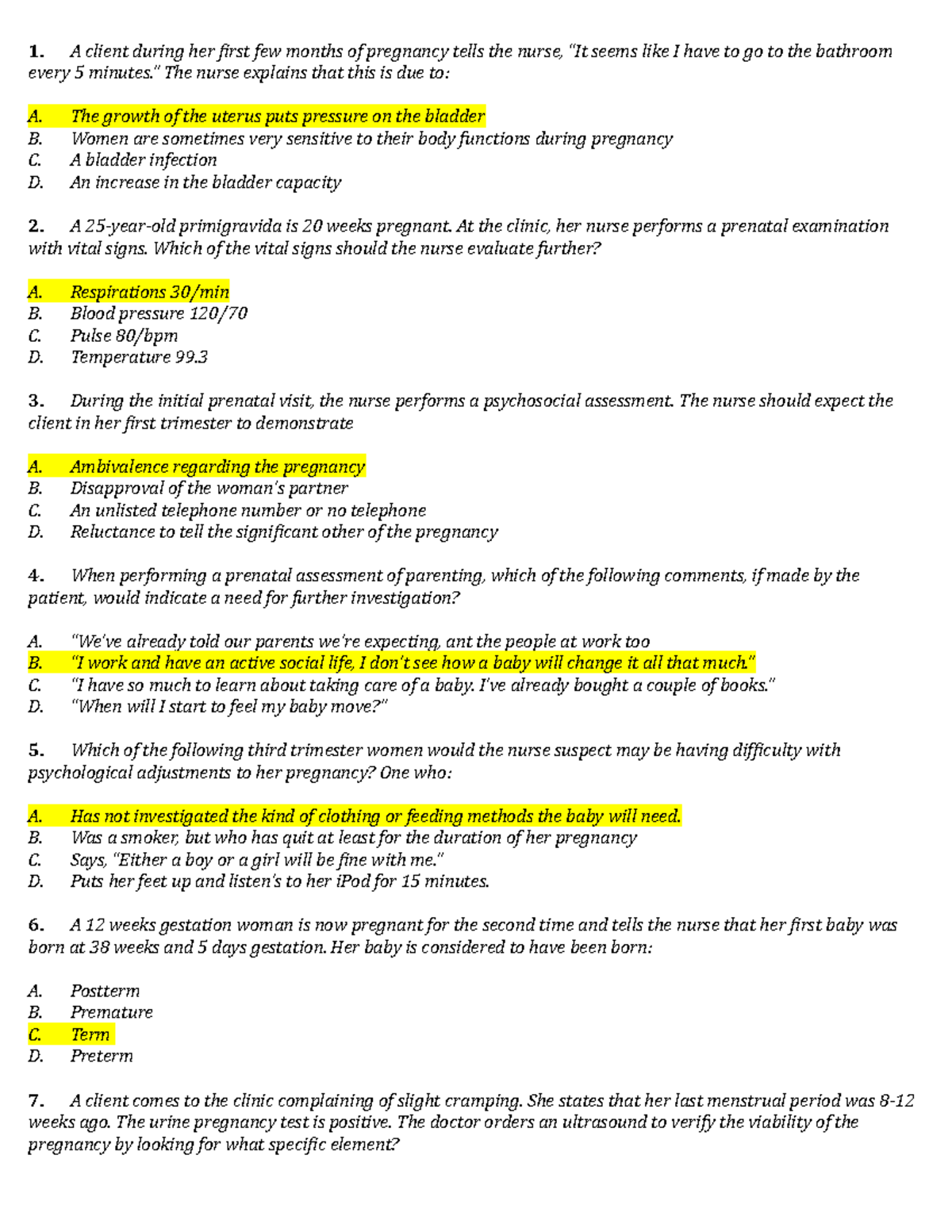 OB exam 1. typed 2 - Bono - A client during her first few months of ...