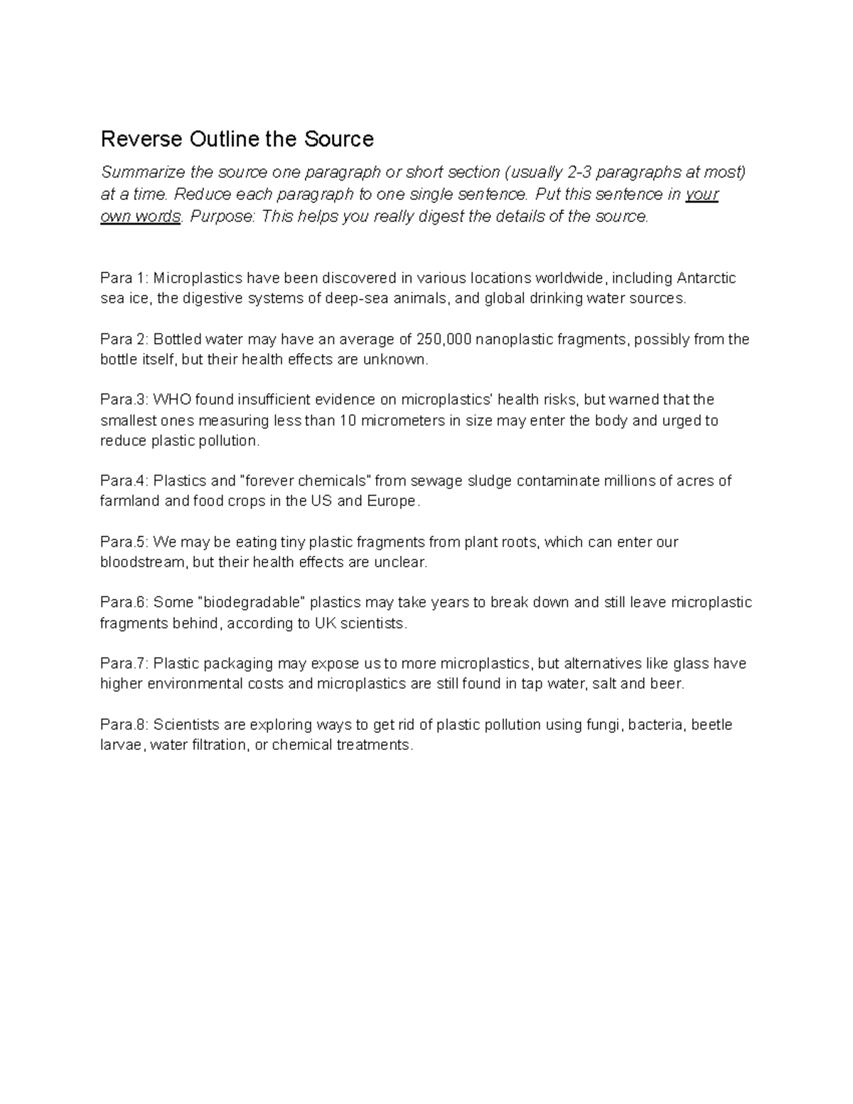 Pre-Drafting Assignment 1 - Reverse Outline the Source Summarize the ...