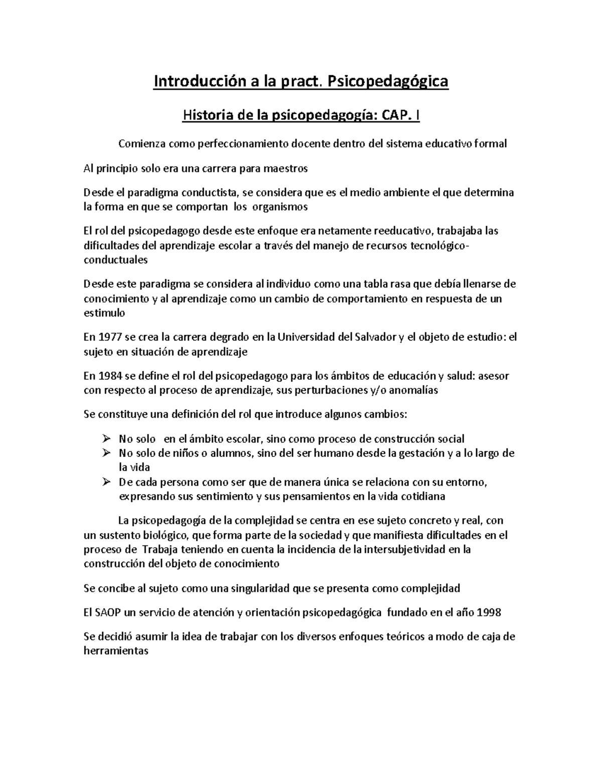 Resumen introduccion a la practica psicopedagogica - Warning: TT: undefined function: 32 Warning ...