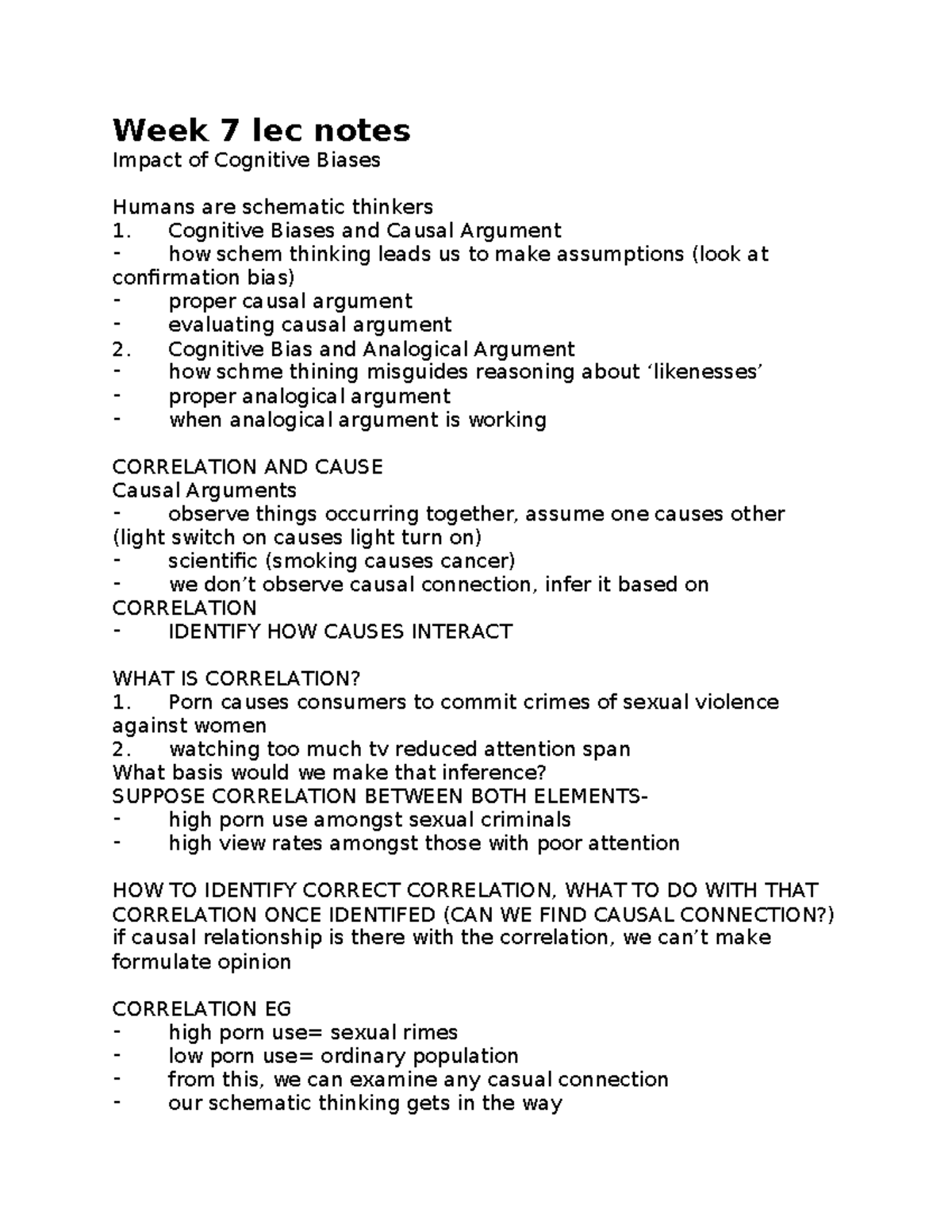 Week 7 lec notes - Week 7 lec notes Impact of Cognitive Biases Humans ...