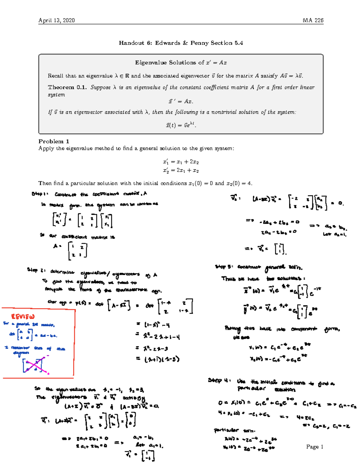 Handout 6solns - Professor Julian Fekety - Handout 6: Edwards & Penny ...