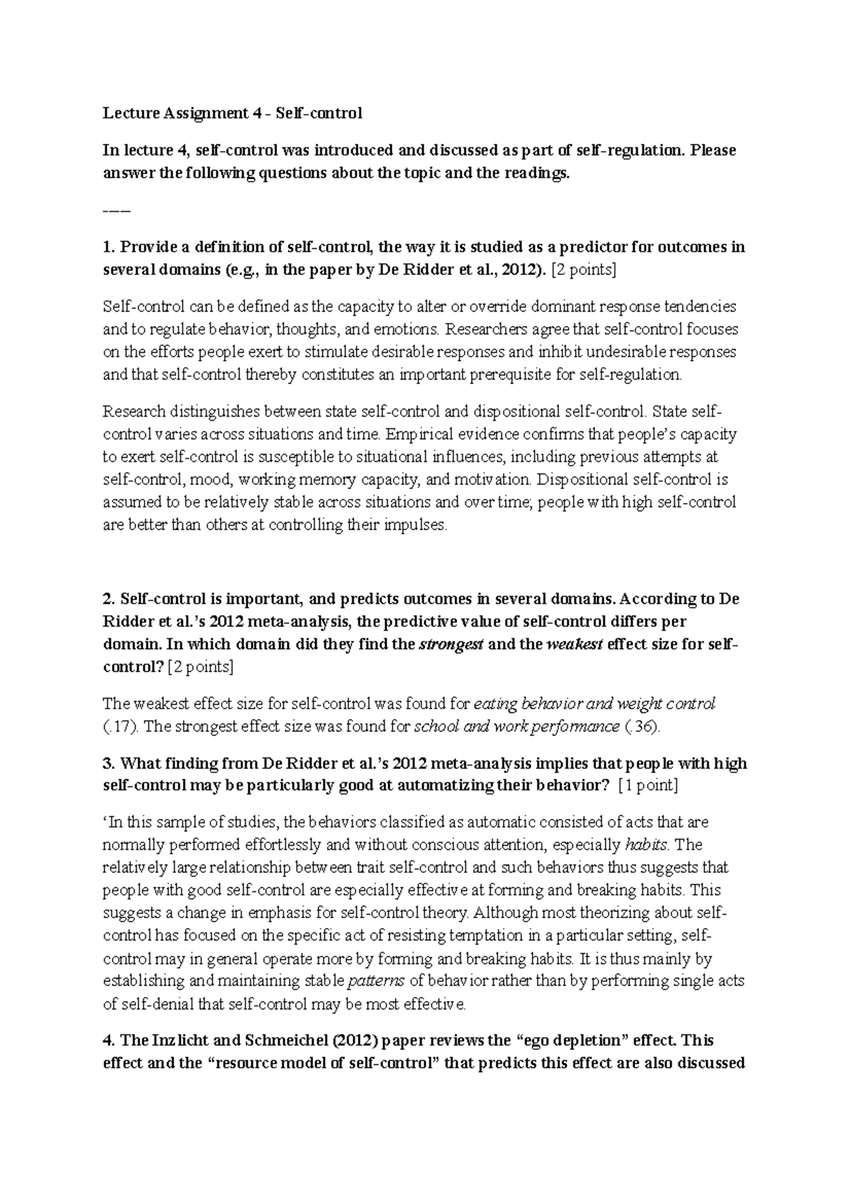 Lecture 4 Assignmentself Control Lecture Assignment 4 Self