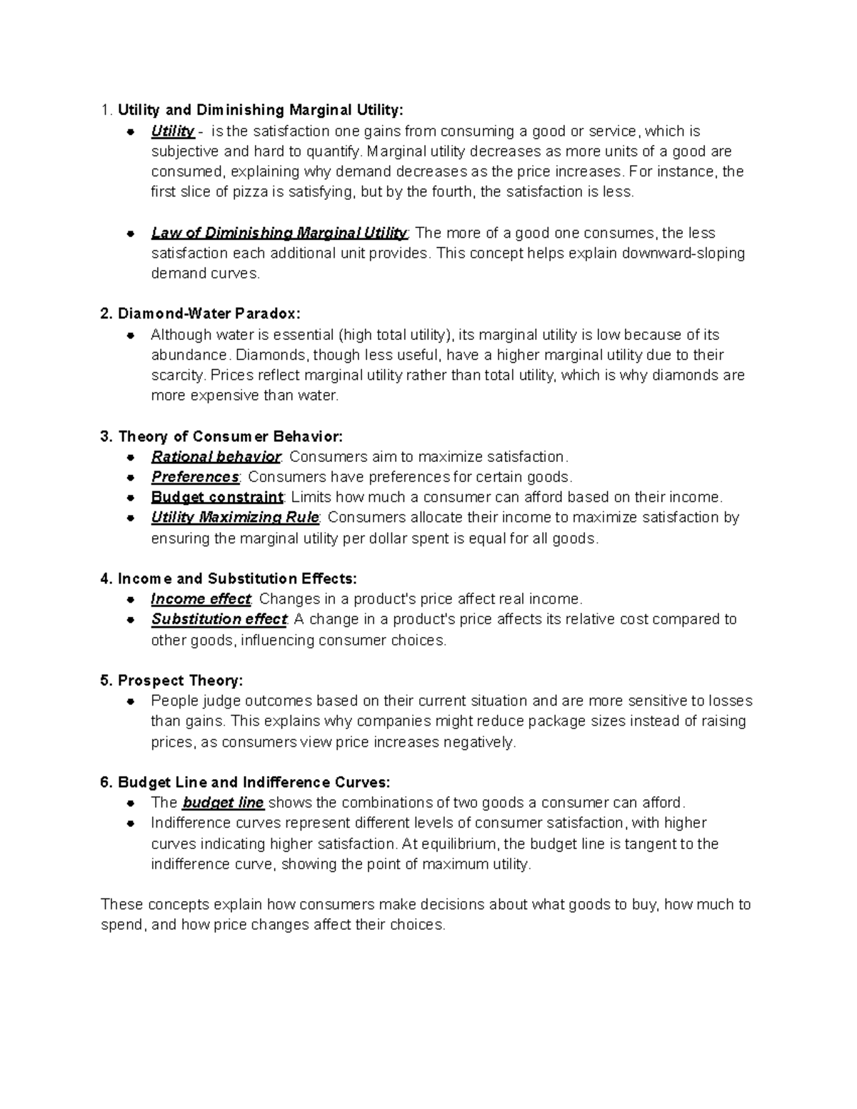 Managerial-Economics-Summary - Utility and Diminishing Marginal Utility ...