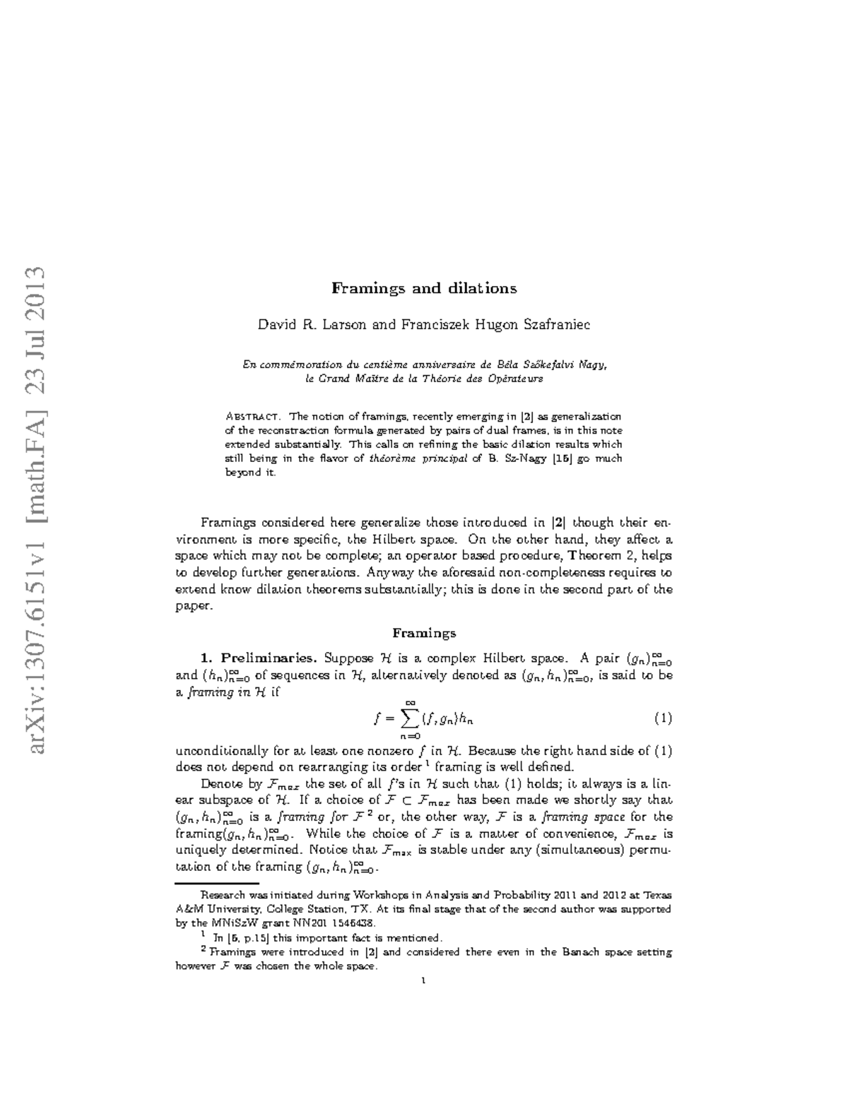 1307 - Cours - arXiv:1307 [math] 23 Jul 2013 Framings and dilations ...
