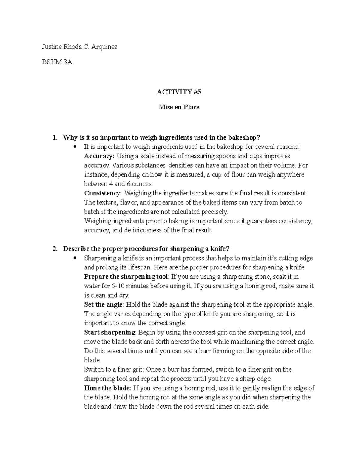 BP-Act5 - Justine Rhoda C. Arquines BSHM 3A ACTIVITY Mise en Place Why ...