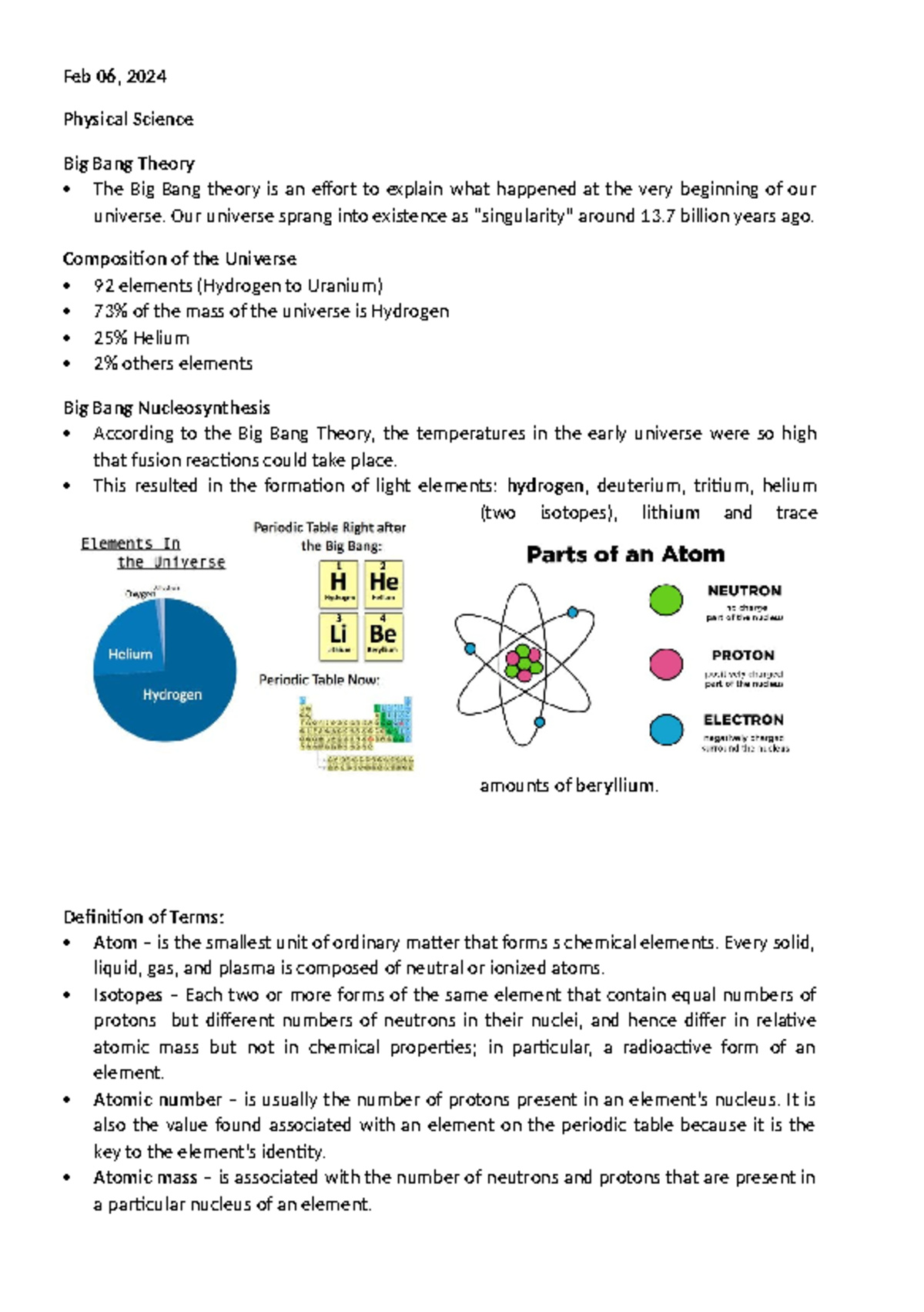 Physical-Science - Feb 06, 2024 Physical Science Big Bang Theory The ...