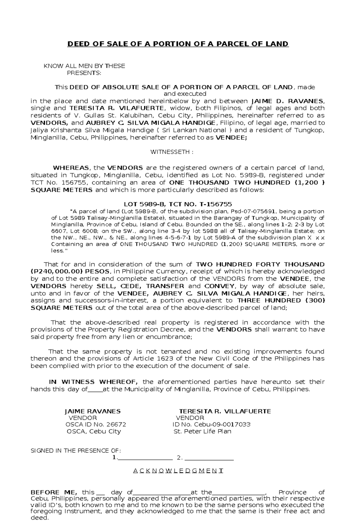 537294390 deed of sale of portion of land - DEED OF SALE OF A PORTION ...