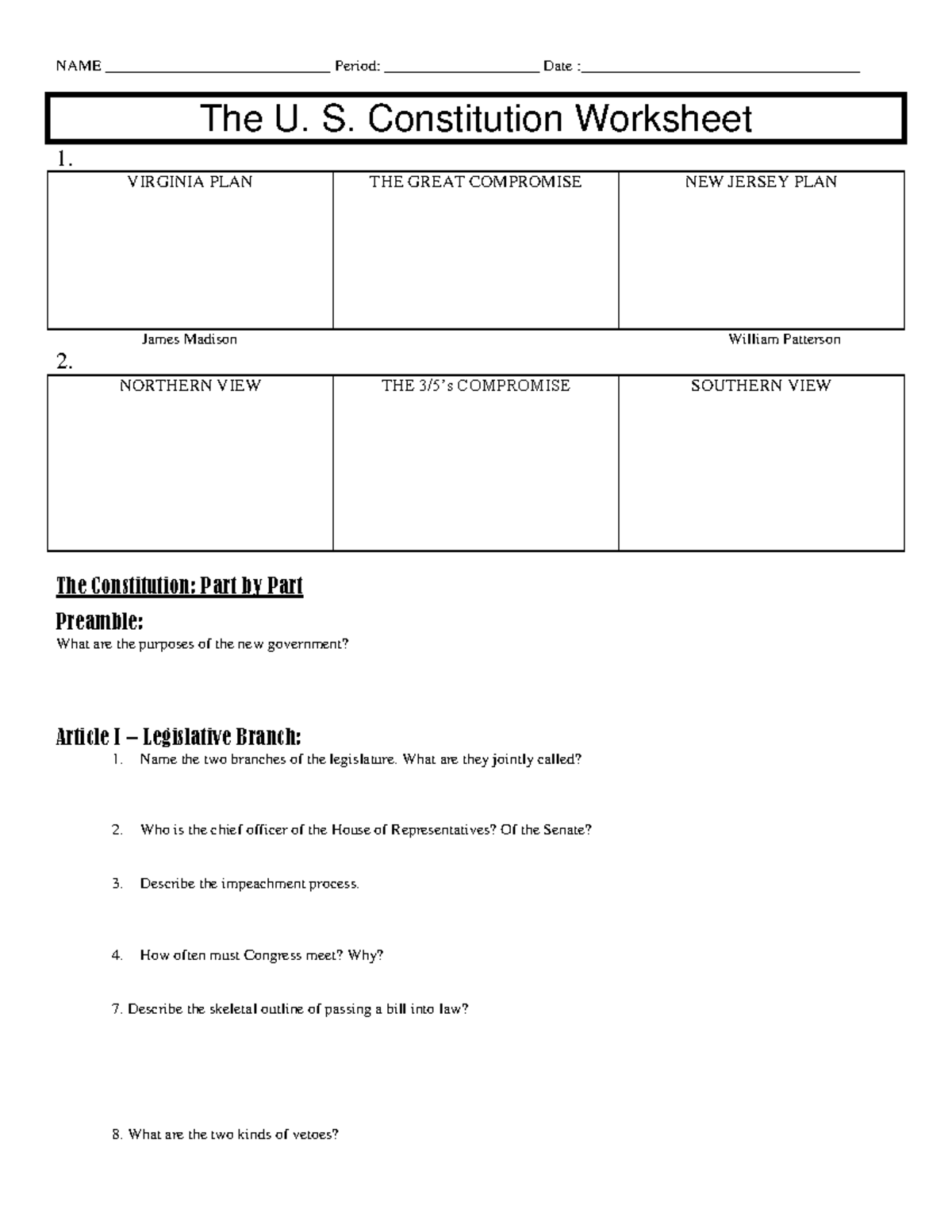 Constitution home work packet - NAME ...