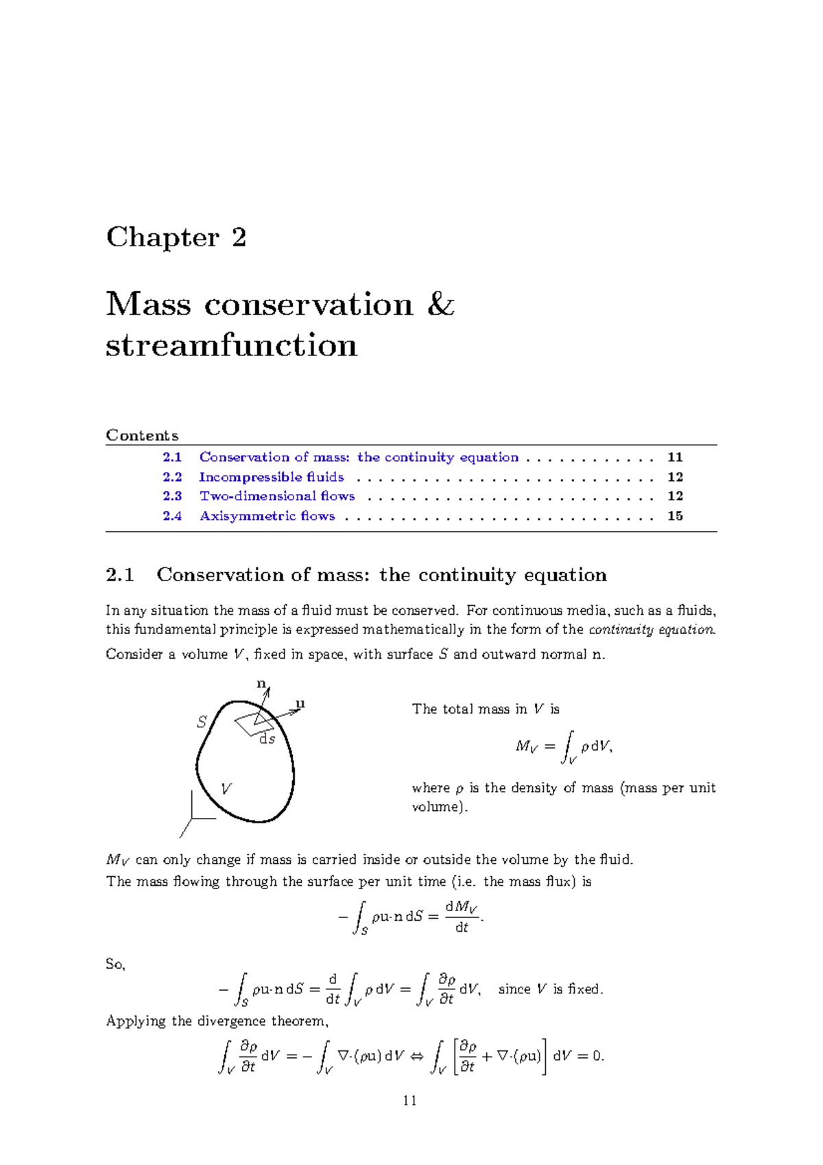 Mass Conservation and Streamfunction - Chapter 2 Mass conservation ...