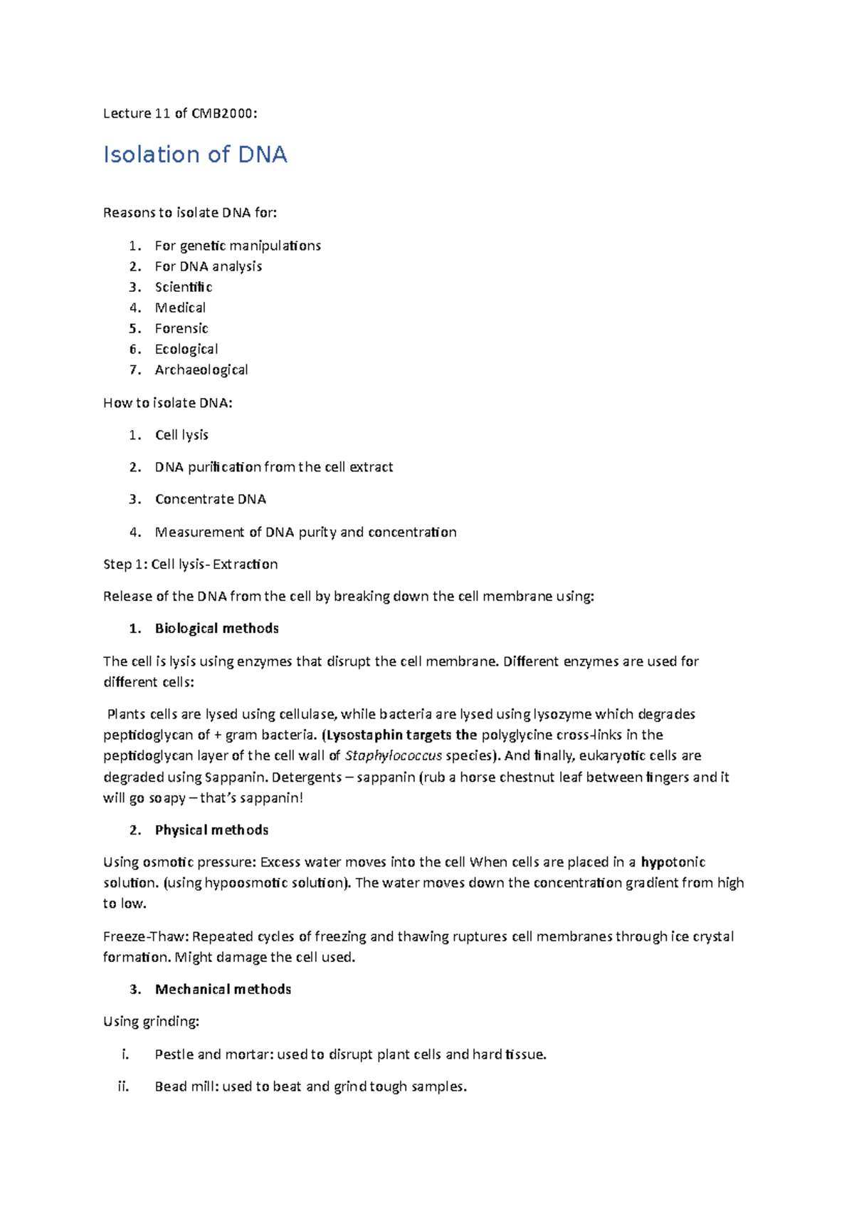 The notes of lecture 7 - CMB2000 - NCL - Studocu