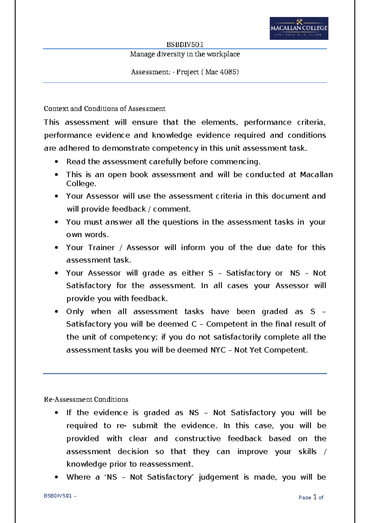 Bsbdiv 501 Project Gagan - BSBDIV501 – Page 1 of BSBDIV Manage ...