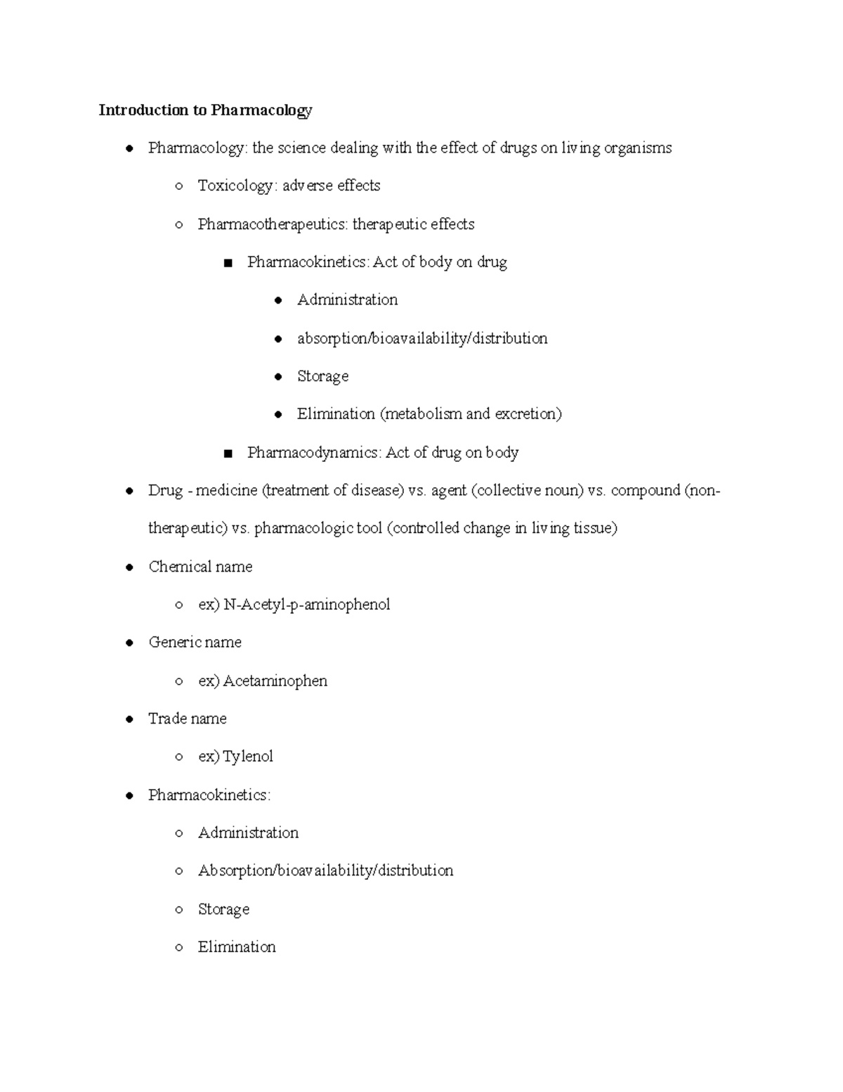 Introduction to Pharmacology Notes - Introduction to Pharmacology ...