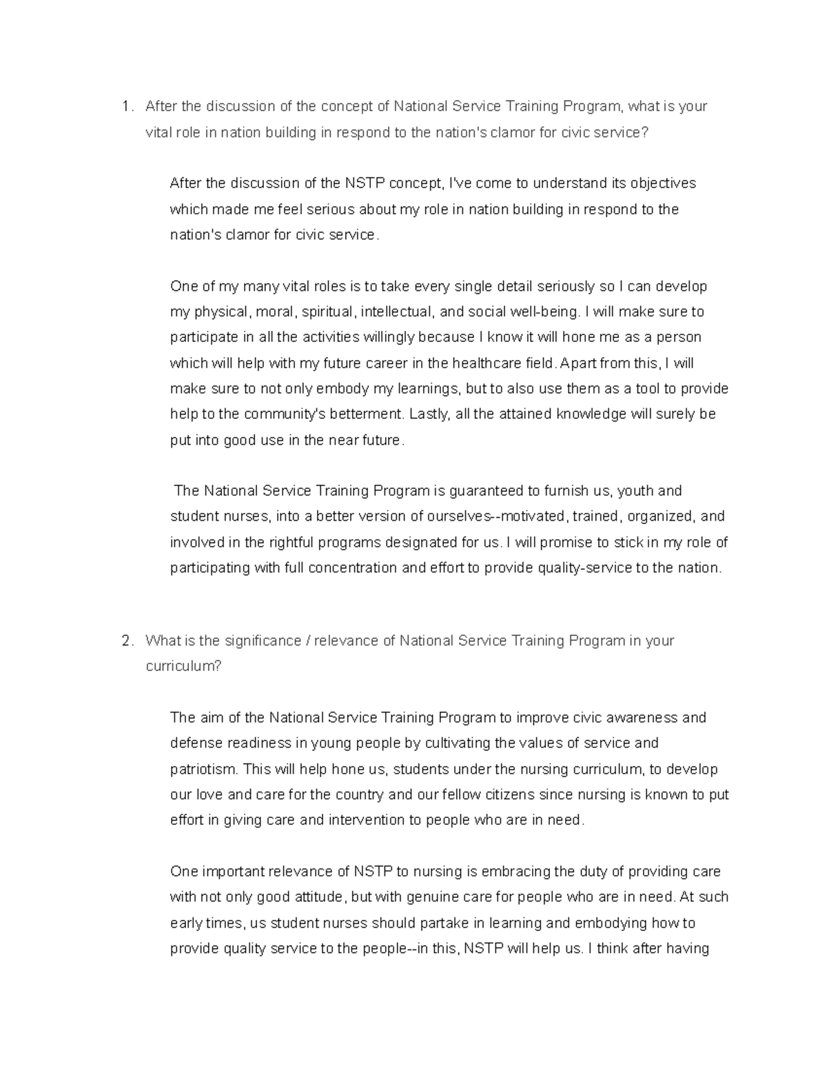 NSTP Quiz Hard copy needed - After the discussion of the concept of ...