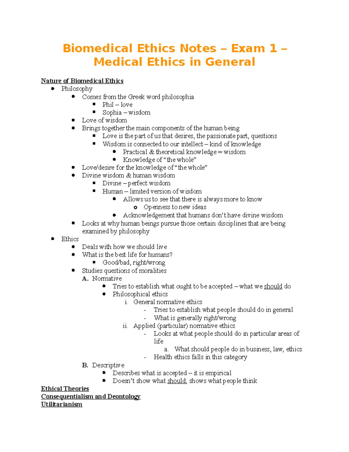 Biomedical Ethics Notes – Exam 1 – Medical Ethics in General ...