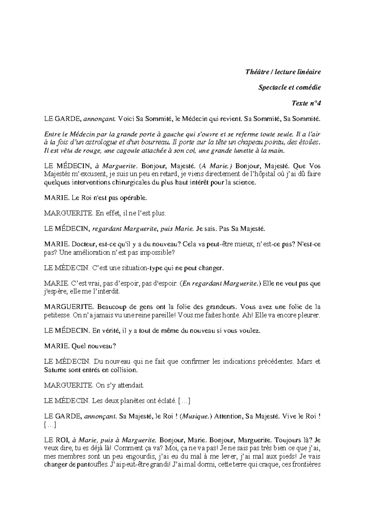 Texte 4 Théâtre le roi se meurt eugene ionesco - Théâtre / lecture ...