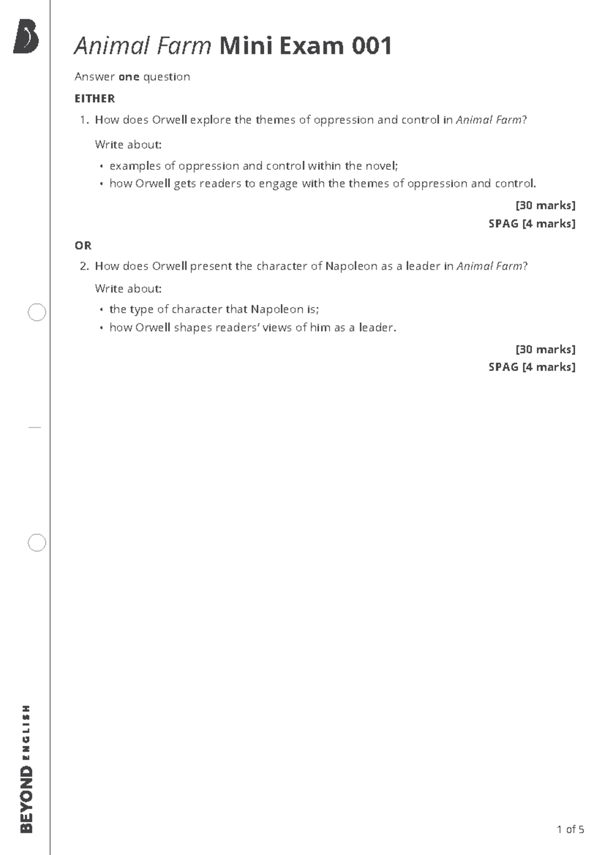 Animal Farm Mini Exam 01 - How does Orwell explore the themes of ...