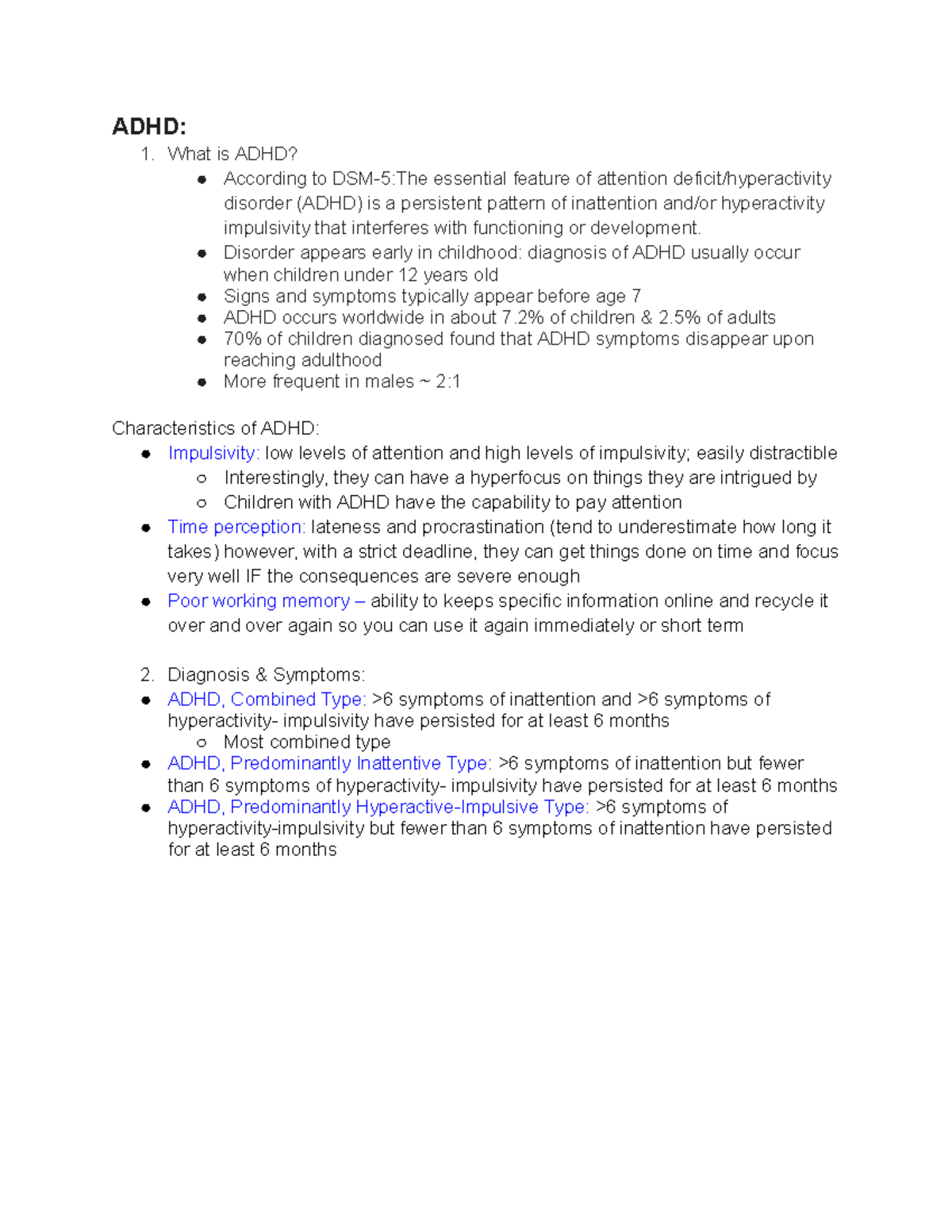 NEUR1202 B - Notes from lectures 9-14 - ADHD: What is ADHD? According ...