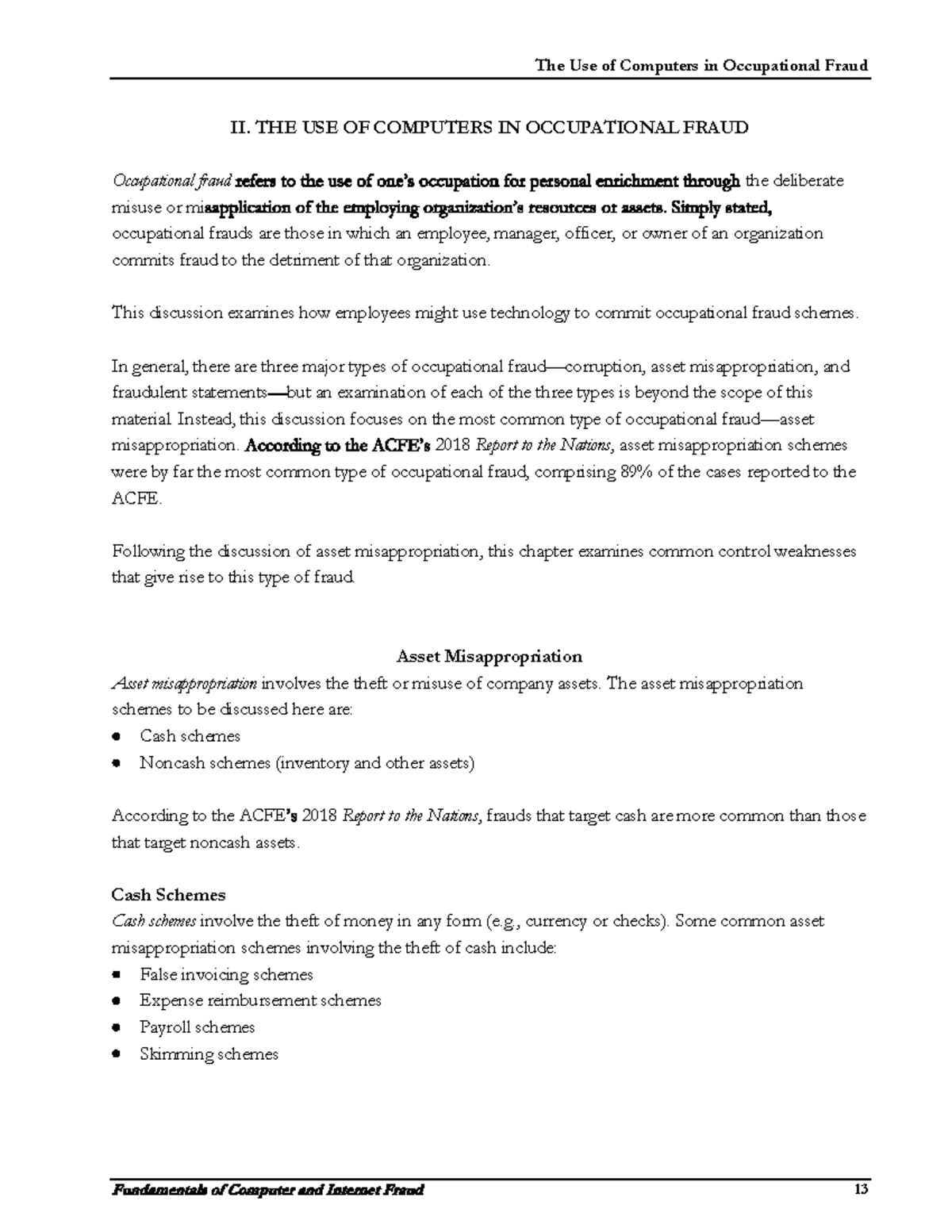 Computer and Internet Fraud - II. THE USE OF COMPUTERS IN OCCUPATIONAL ...