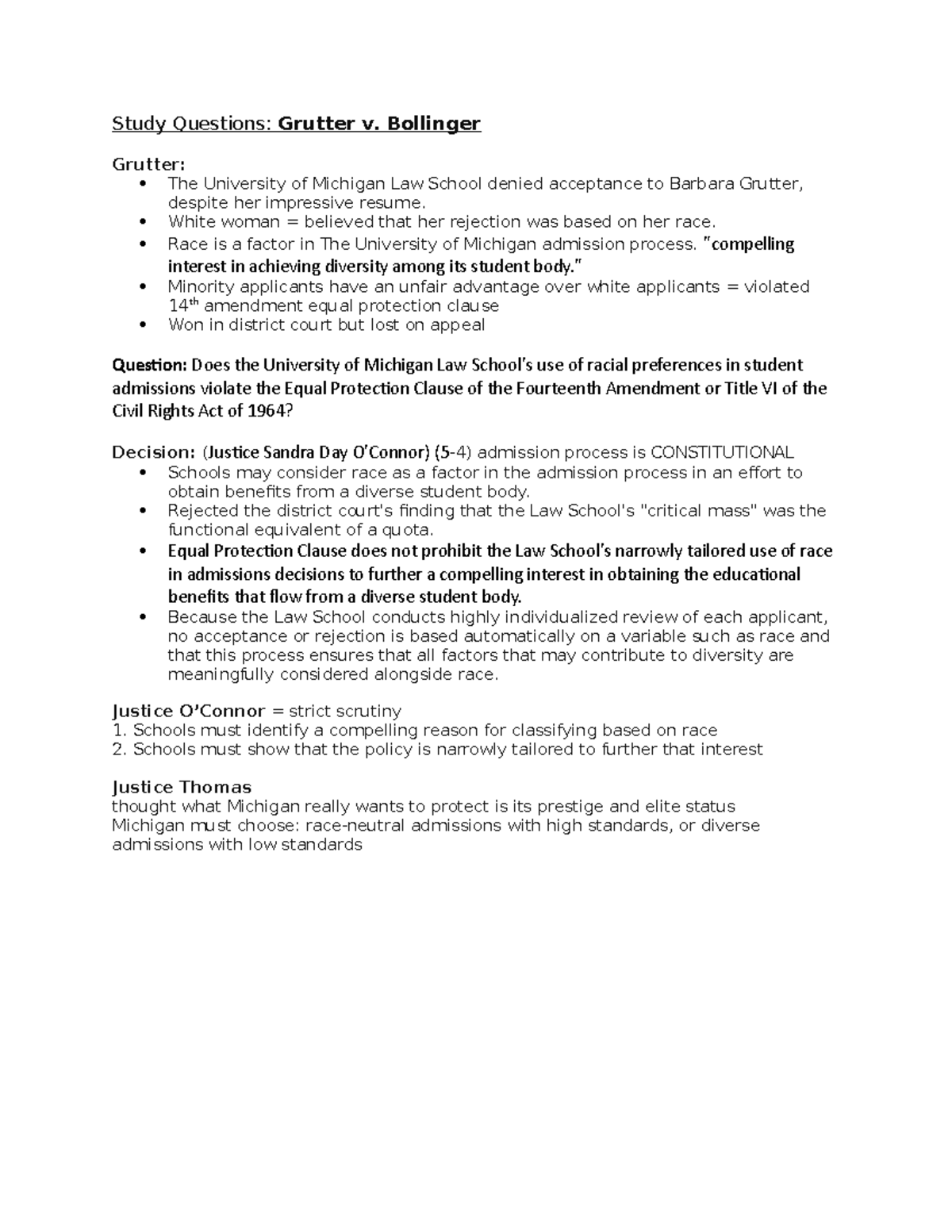 Study Questions- Grutter v. Bollinger - Study Questions: Grutter v ...