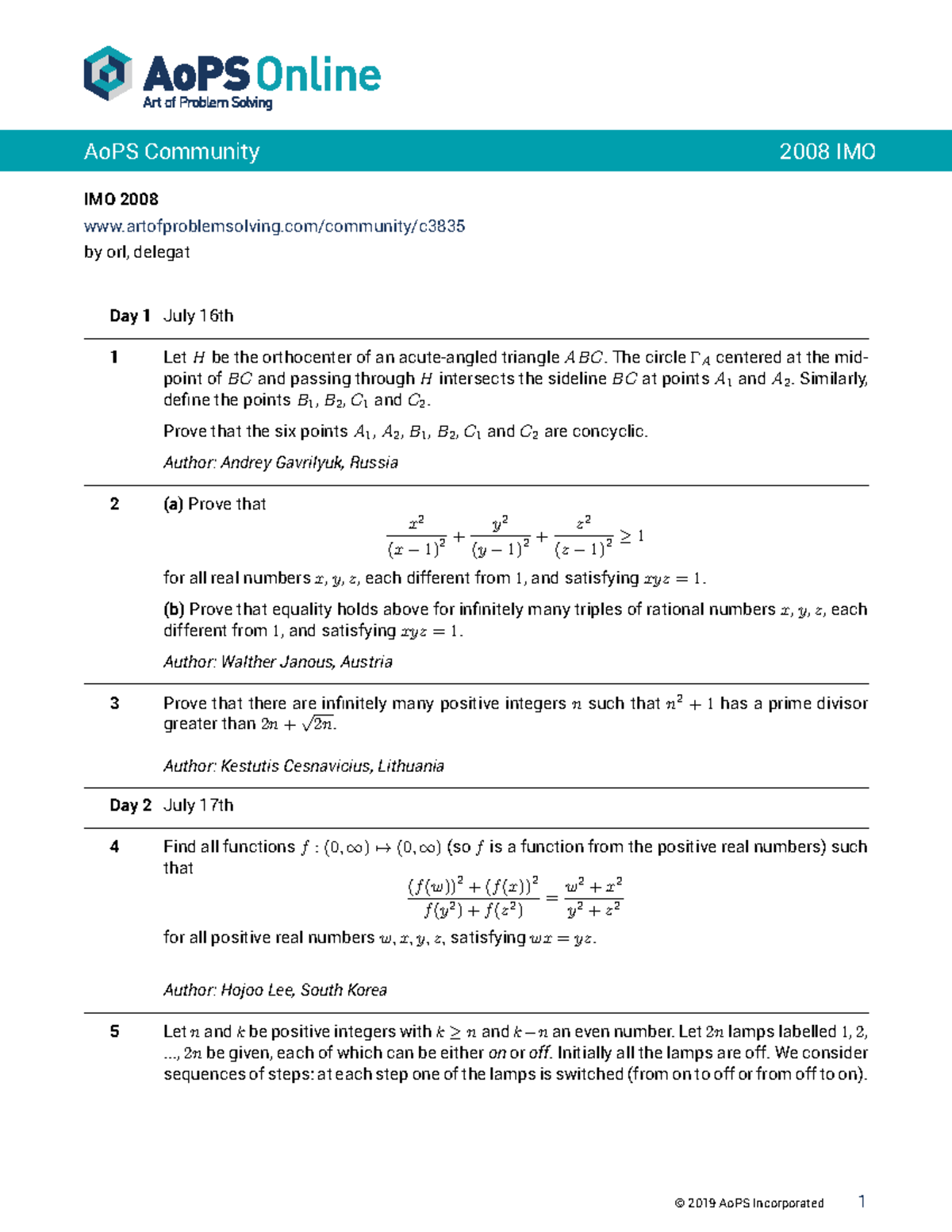 2008 IMO - Summary Art - AoPS Community 2008 IMO IMO 2008 artofproblemsolving/community/c by orl ...