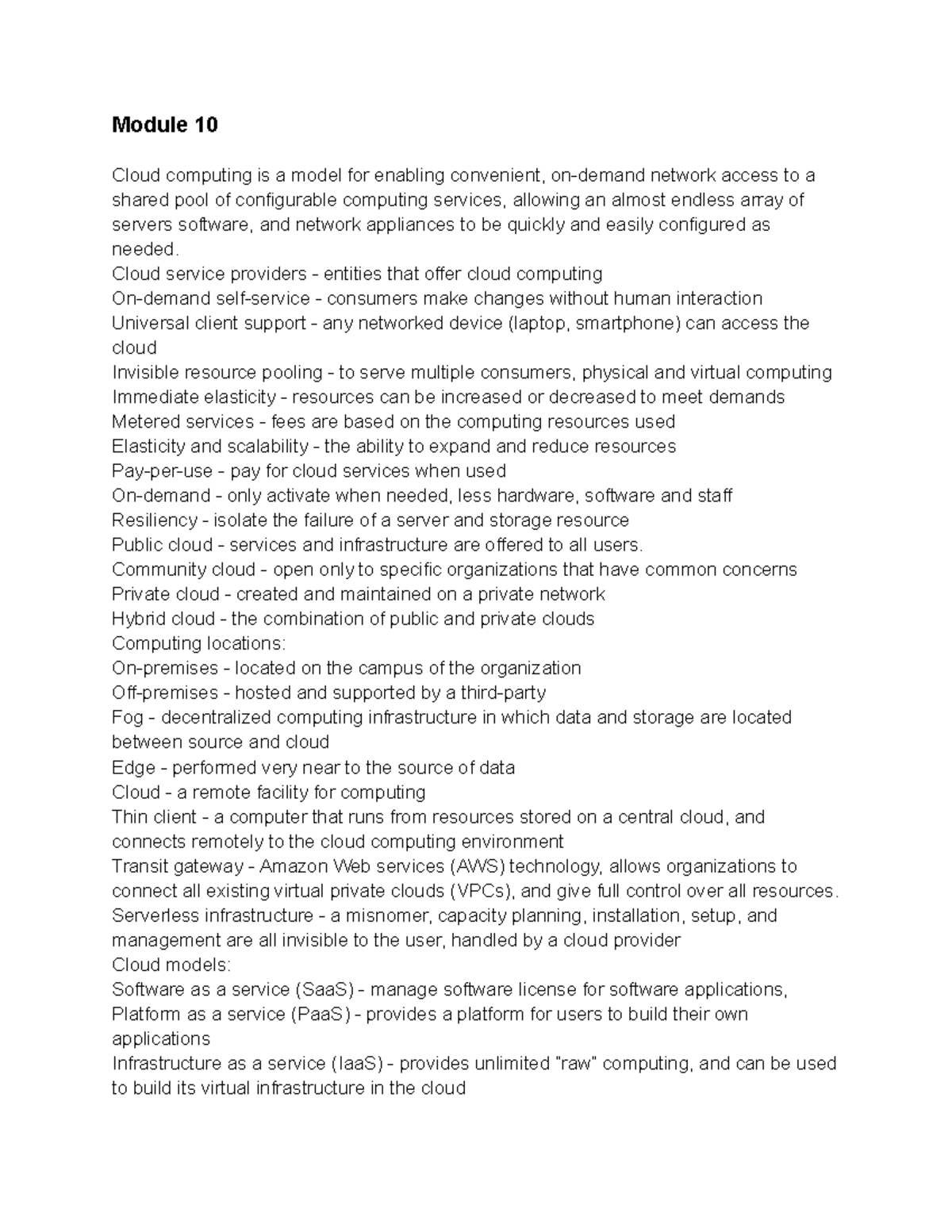 Module 10 Summary - Module 10 Cloud computing is a model for enabling convenient, on-demand ...