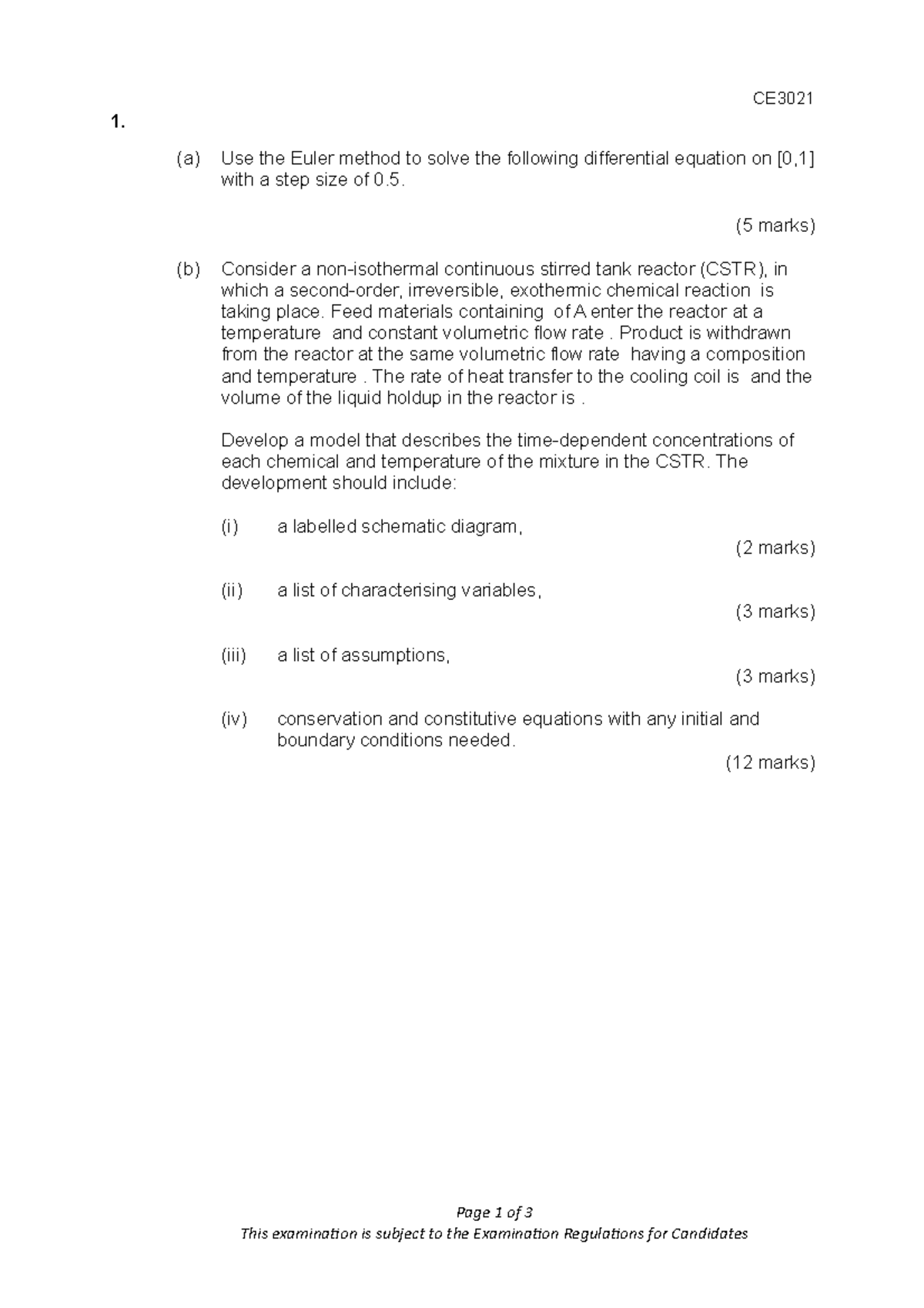 CE3021 Jan Exam 2021-22 vf revised - CE 1. (a) Use the Euler method to ...