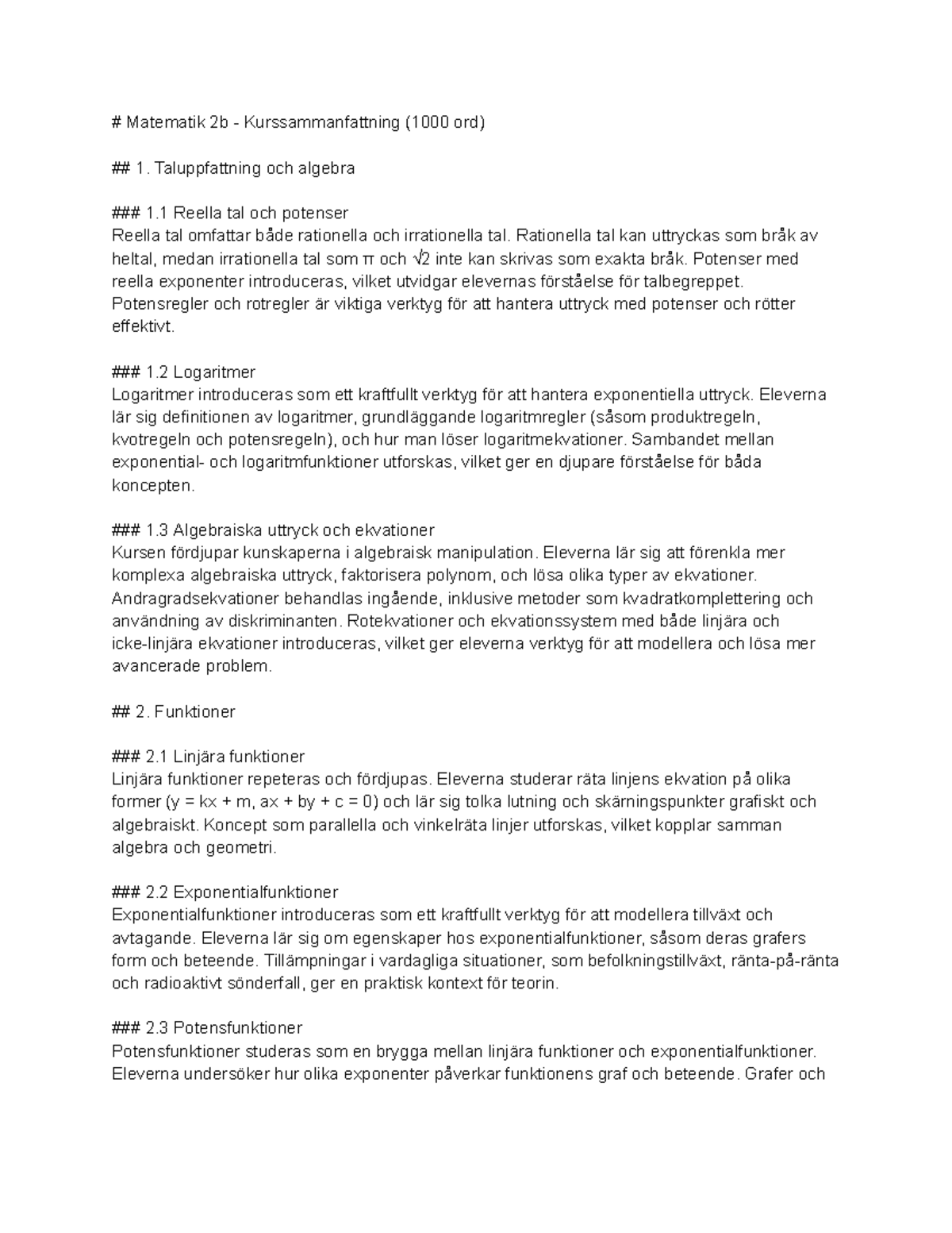 Matte 2b sammanfattning - Matematik 2b - Kurssammanfattning (1000 ord ...