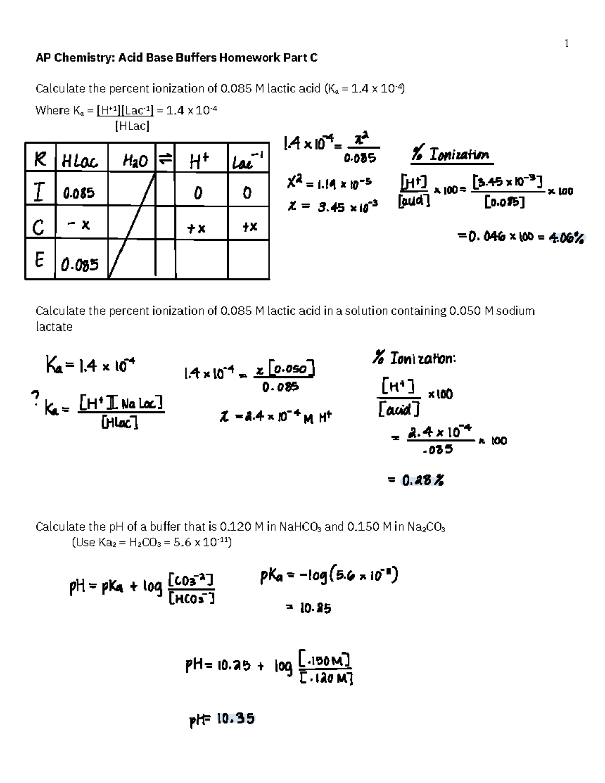 Acid Base Buffers Homework Part C - 1 AP Chemistry: Acid Base Buffers ...