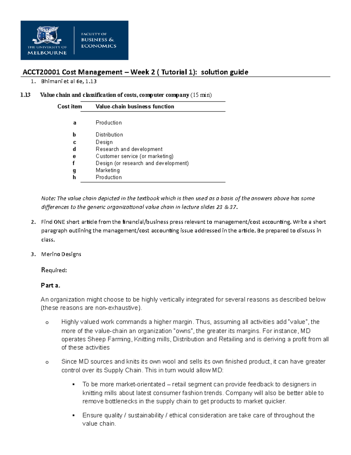 Tutorial 1 Solutions - ACCT20001 Cost Management – Week 2 ( Tutorial 1 ...