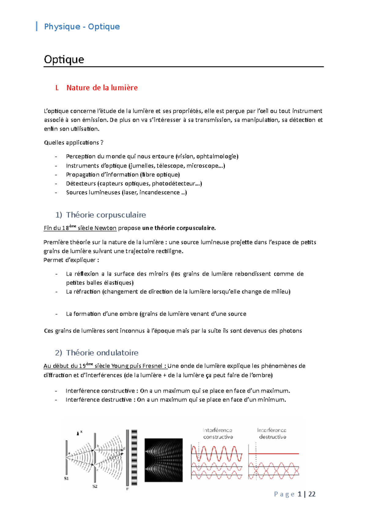 Cours Optique S1 Biologie - Optique I. Nature de la lumière L’optique ...