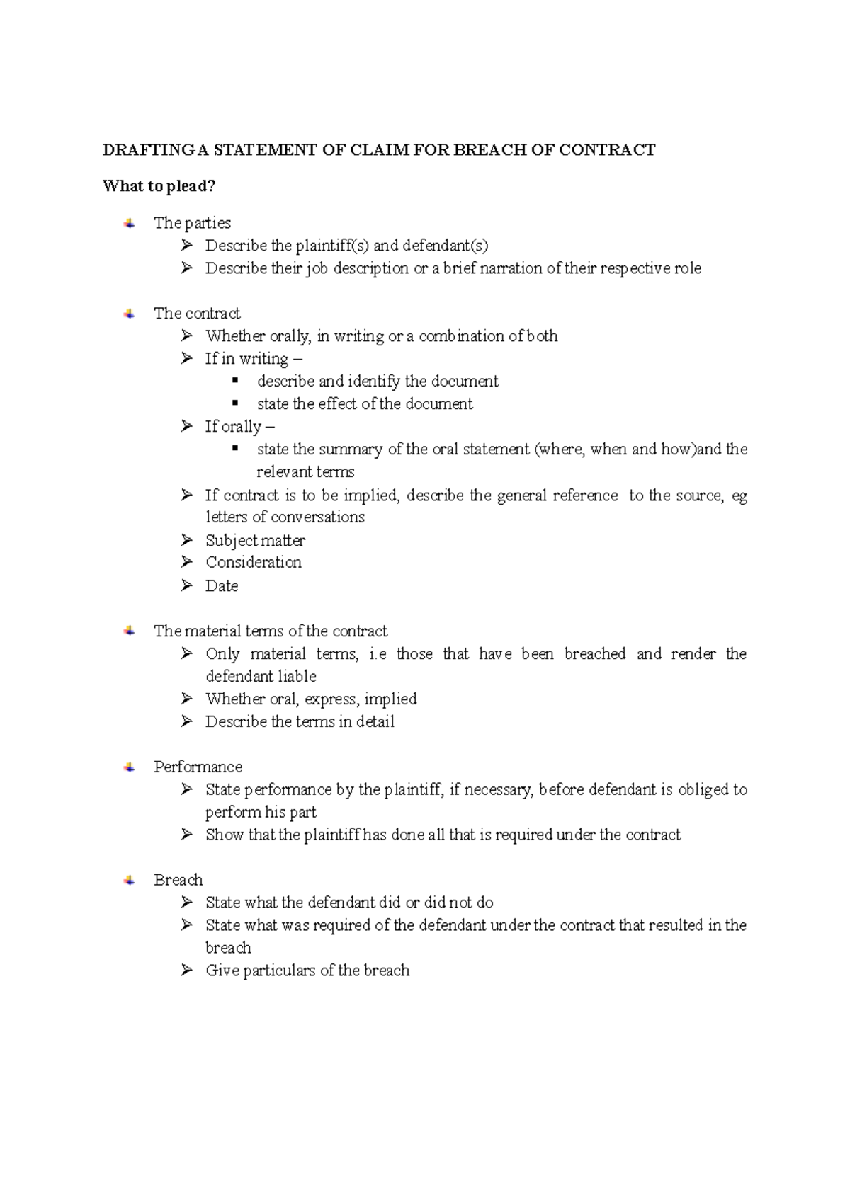 Drafting A Statement OF Claim FOR Breach OF Contract - Professional ...
